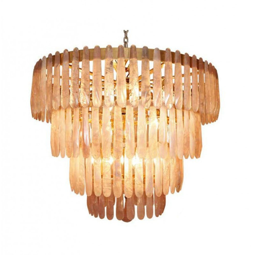 ALAN MIZRAHI LIGHTING Light Rose Quartz Rock Crystal Pending Chandelier ...