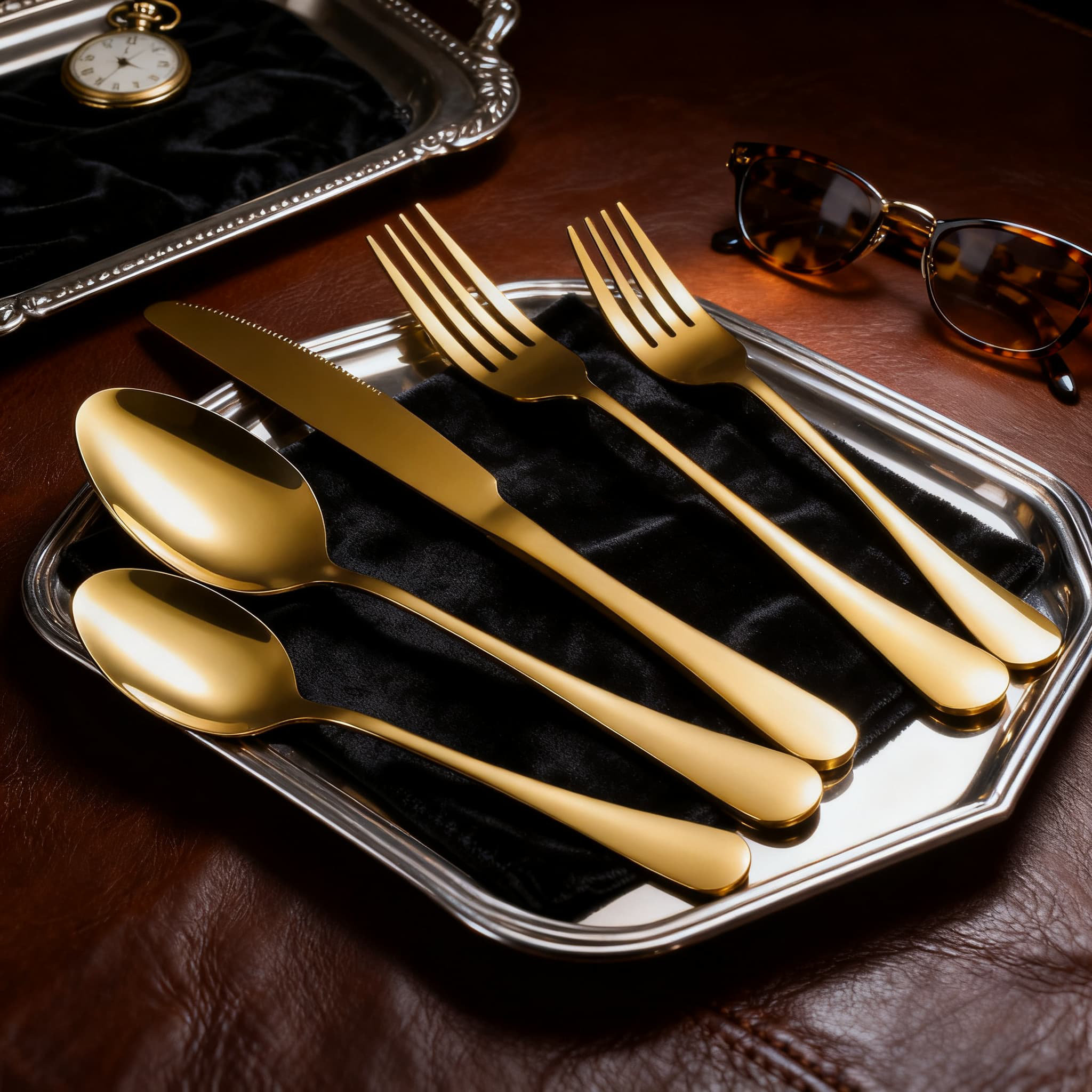 Mercer41 60-Piece Stainless Steel Flatware Set Service For 12, Gold ...