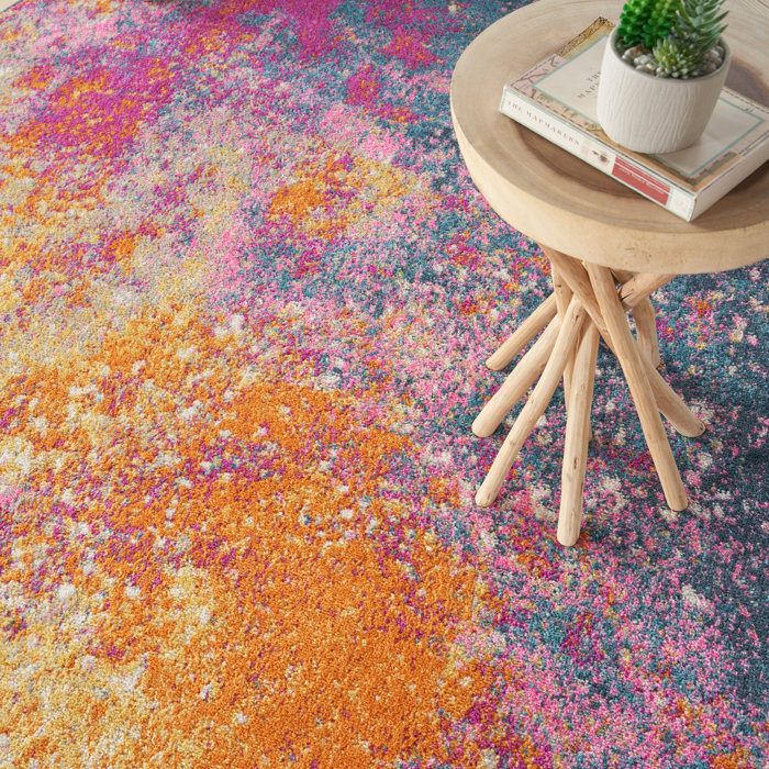 17 Stories Liiam Performance Pink/Yellow Rug & Reviews | Wayfair