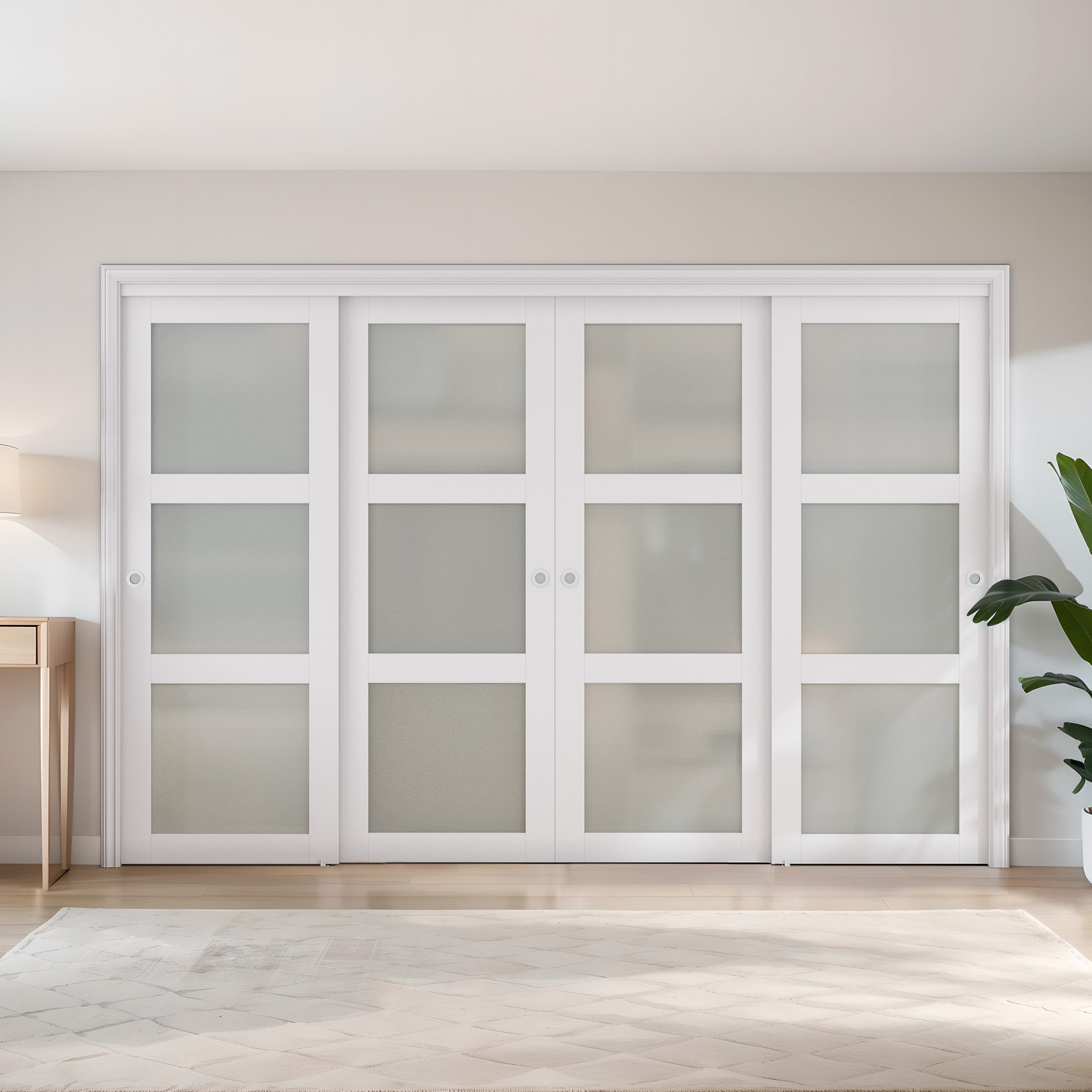 DoorFusion Double Frosted Glass Sliding Closet Doors With Installation ...