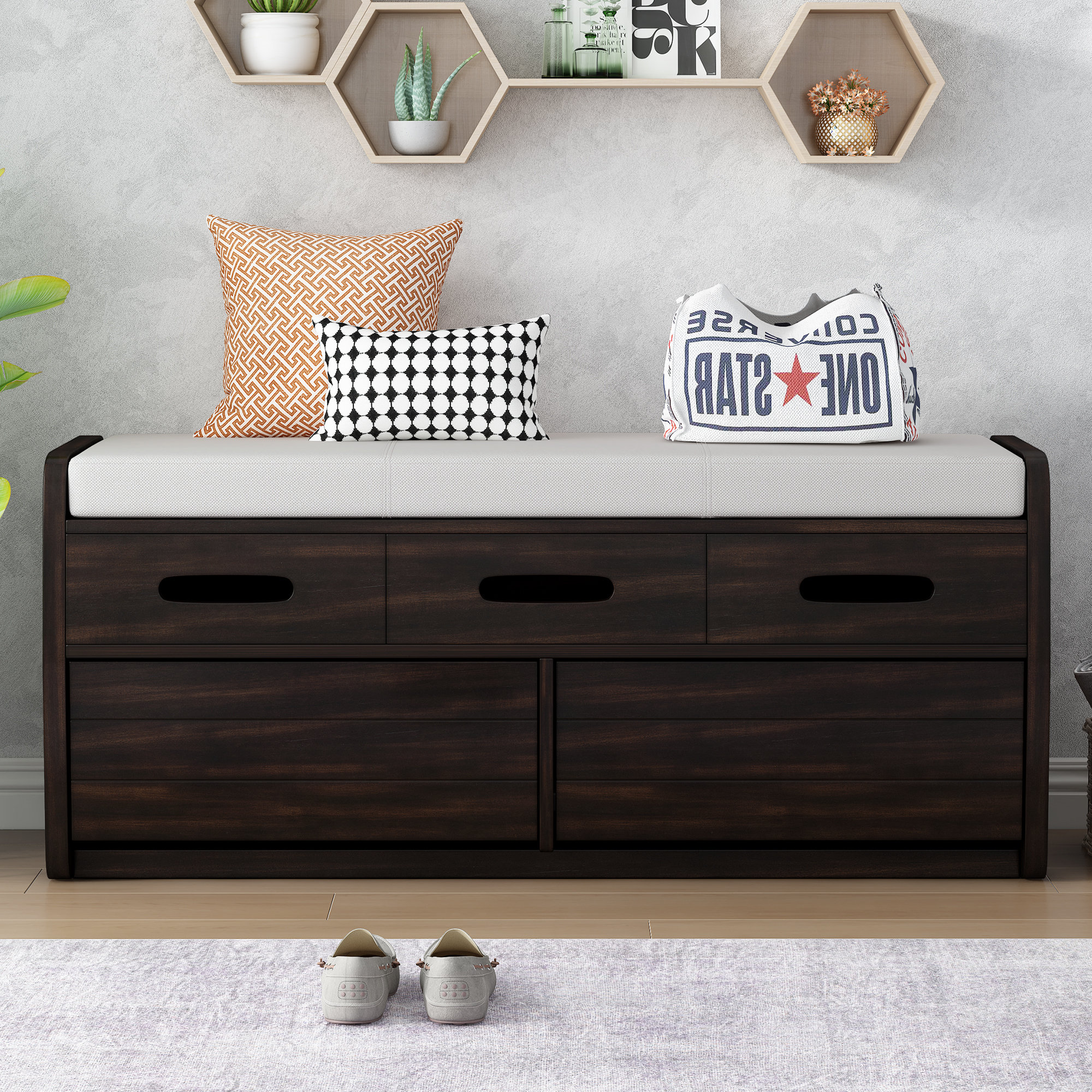 One Allium Way Elegant Rustic Storage Bench With Hidden Drawers And ...