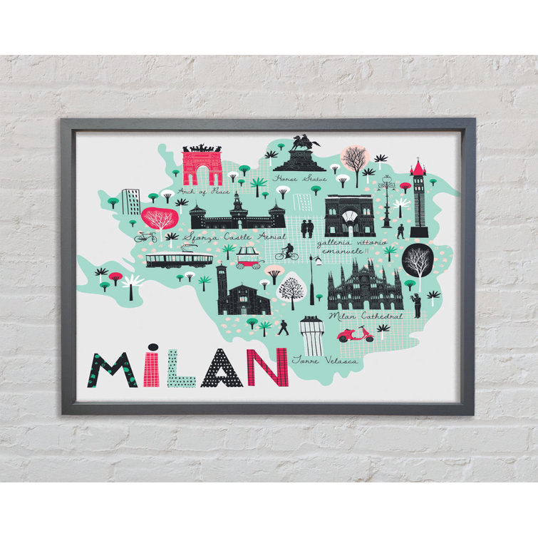 Happy Larry The Little Map Of Milan Framed Print | Wayfair.co.uk