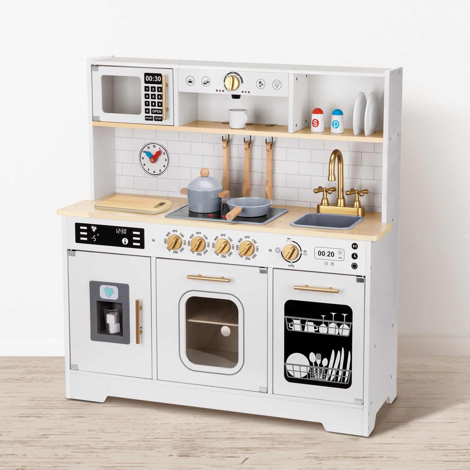MEEYOO Wooden Kids Kitchen Playset With Toy Kitchen Accessories ...