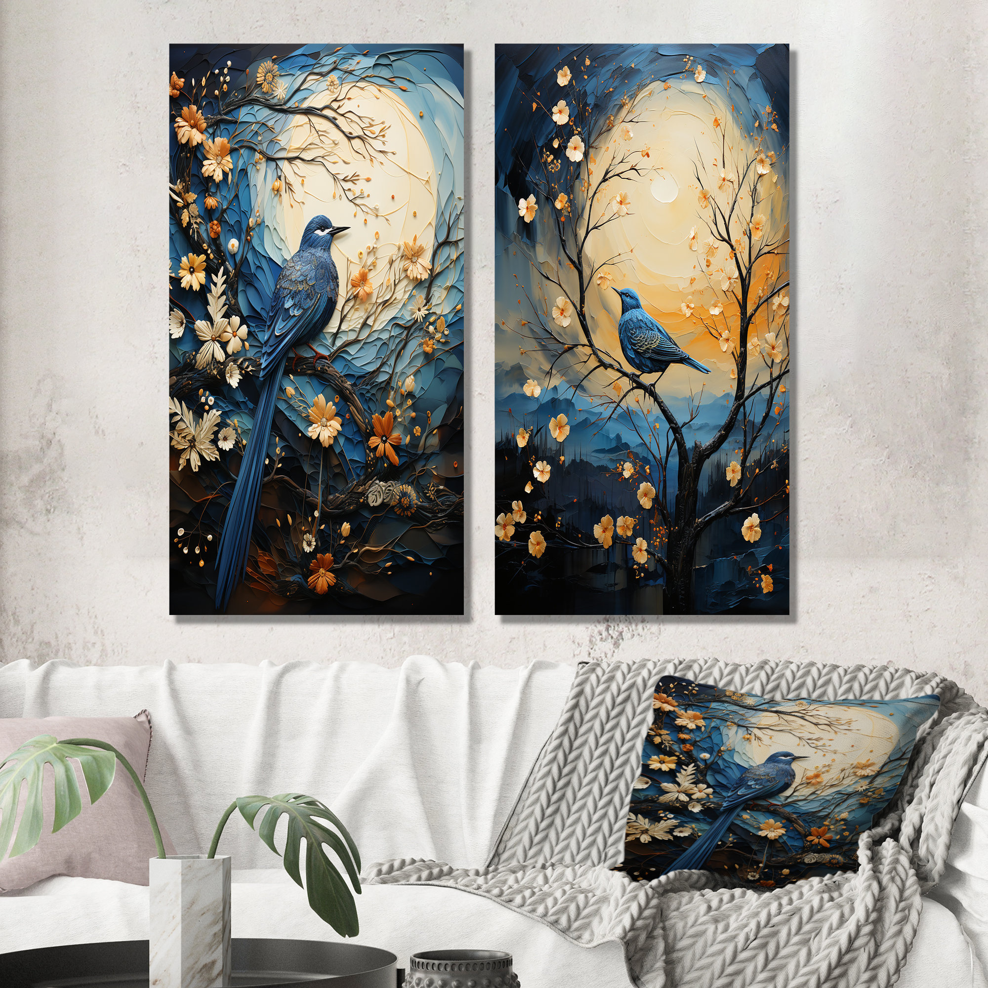 Latitude Run® Springtime Blue Bird Singing Blooms I - Bird Metal Wall ...