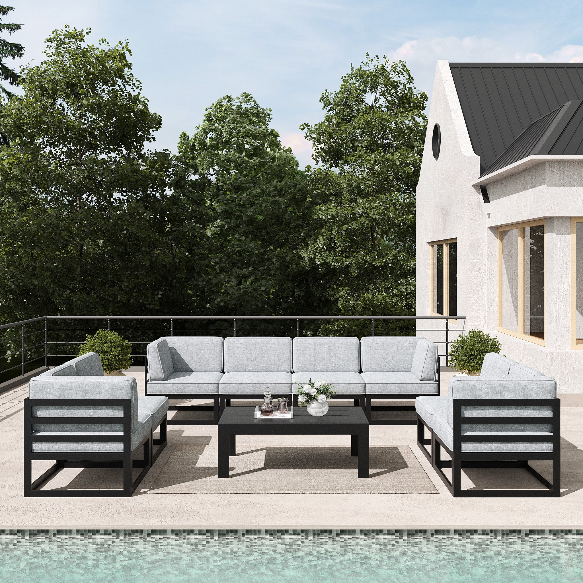 Latitude Run® 9 - Piece Outdoor Modular Sectional Set with Coffee Table ...
