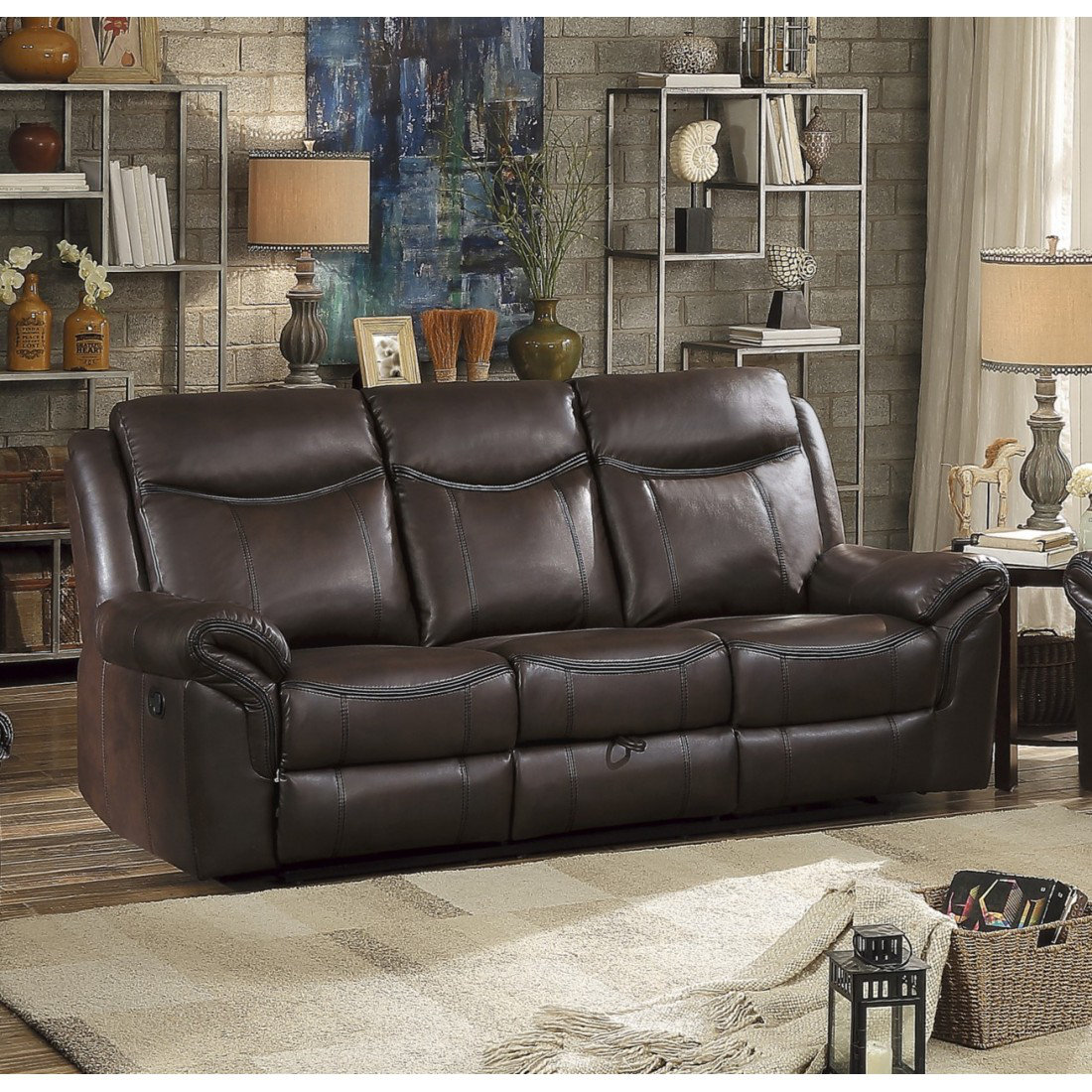 Ebern Designs Thiells Modern Sofa 1Pc Double Reclining Sofa, Power ...