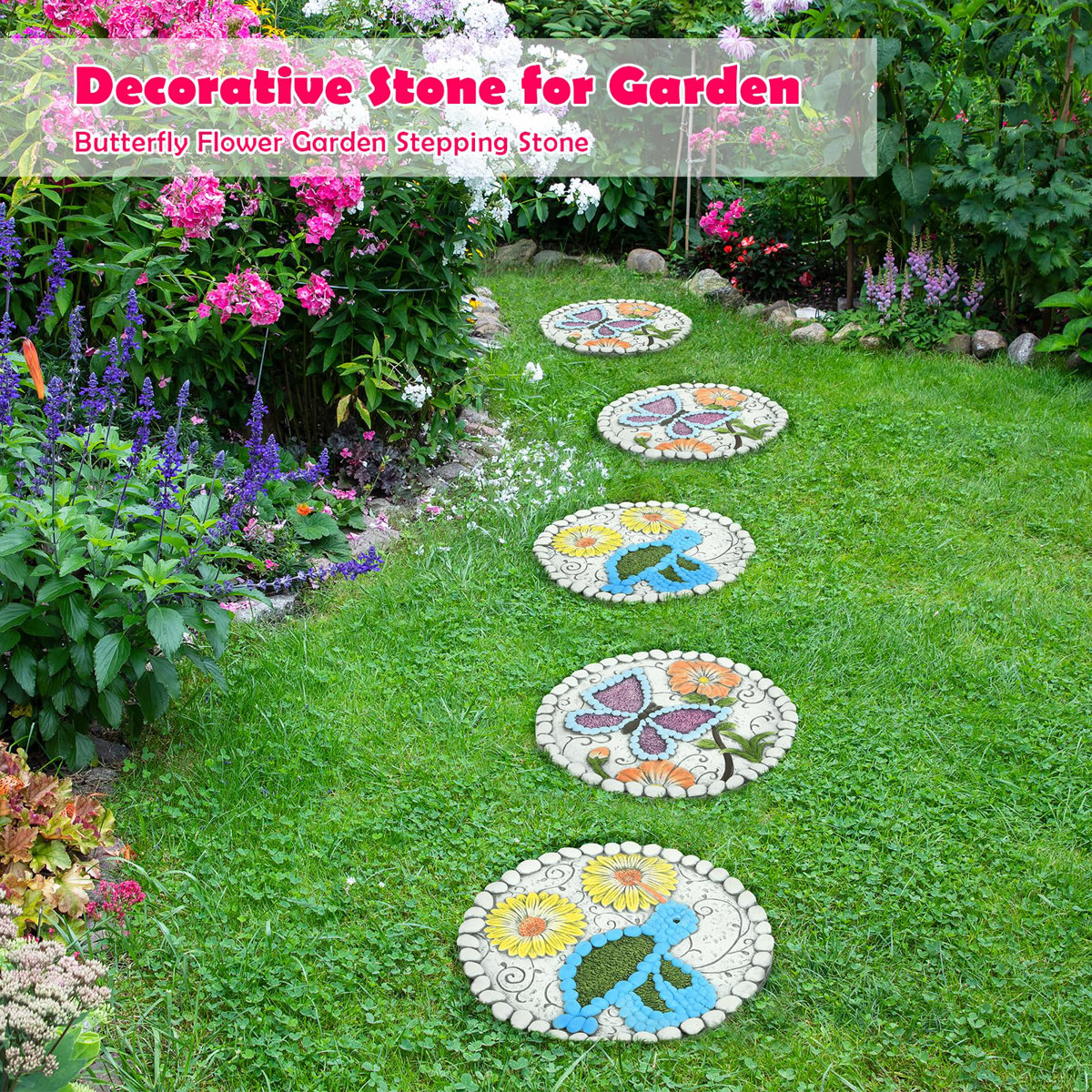 Arlmont & Co. Garden Stepping Stones Set of 2 Butterfly Outdoor Garden ...