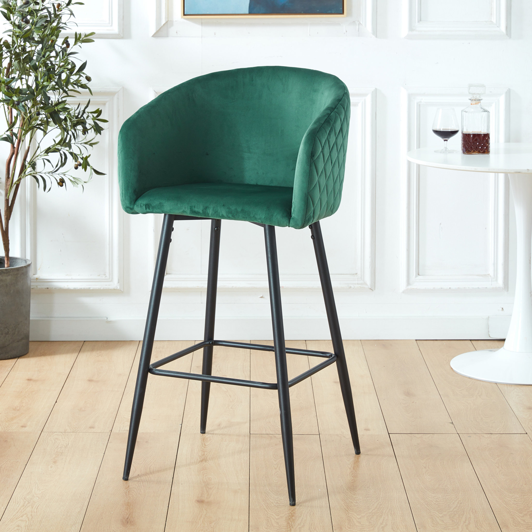 Mercer41 Velvet Upholstered Bar Stool with Ergonomic Design and Stable ...