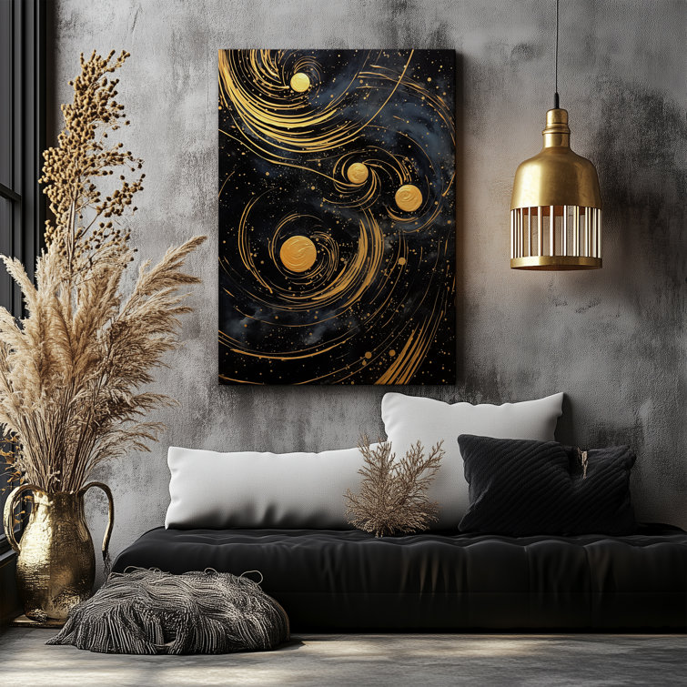 Canora Grey Gold Solar System Wall Art | Abstract Cosmic Canvas |Modern ...
