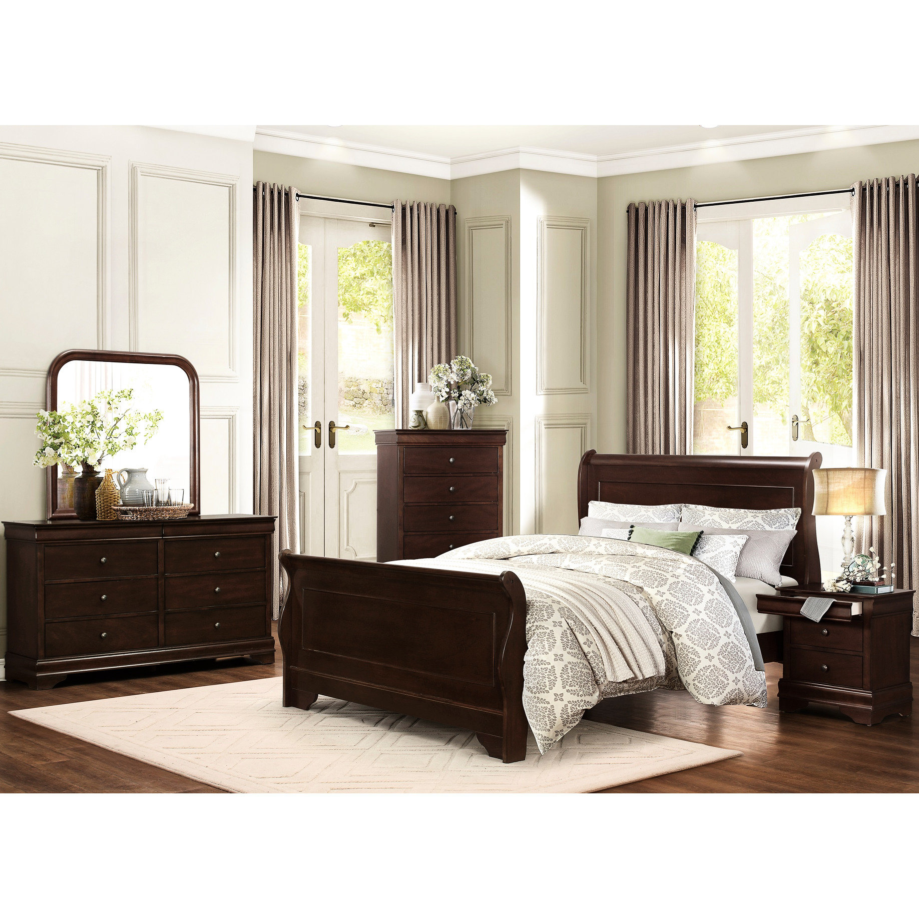 Alcott Hill® Classic Dark Cherry Queen Bed For Bedroom - Style Requires ...
