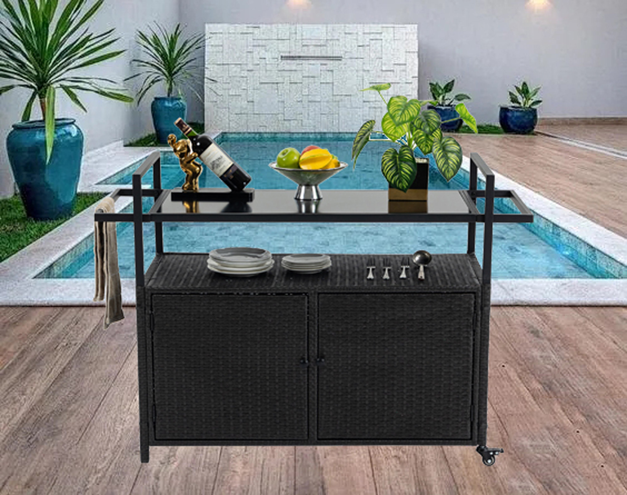 17 Stories Coppin Arlmont & Co. Bar Cart with Wicker Outer Material ...