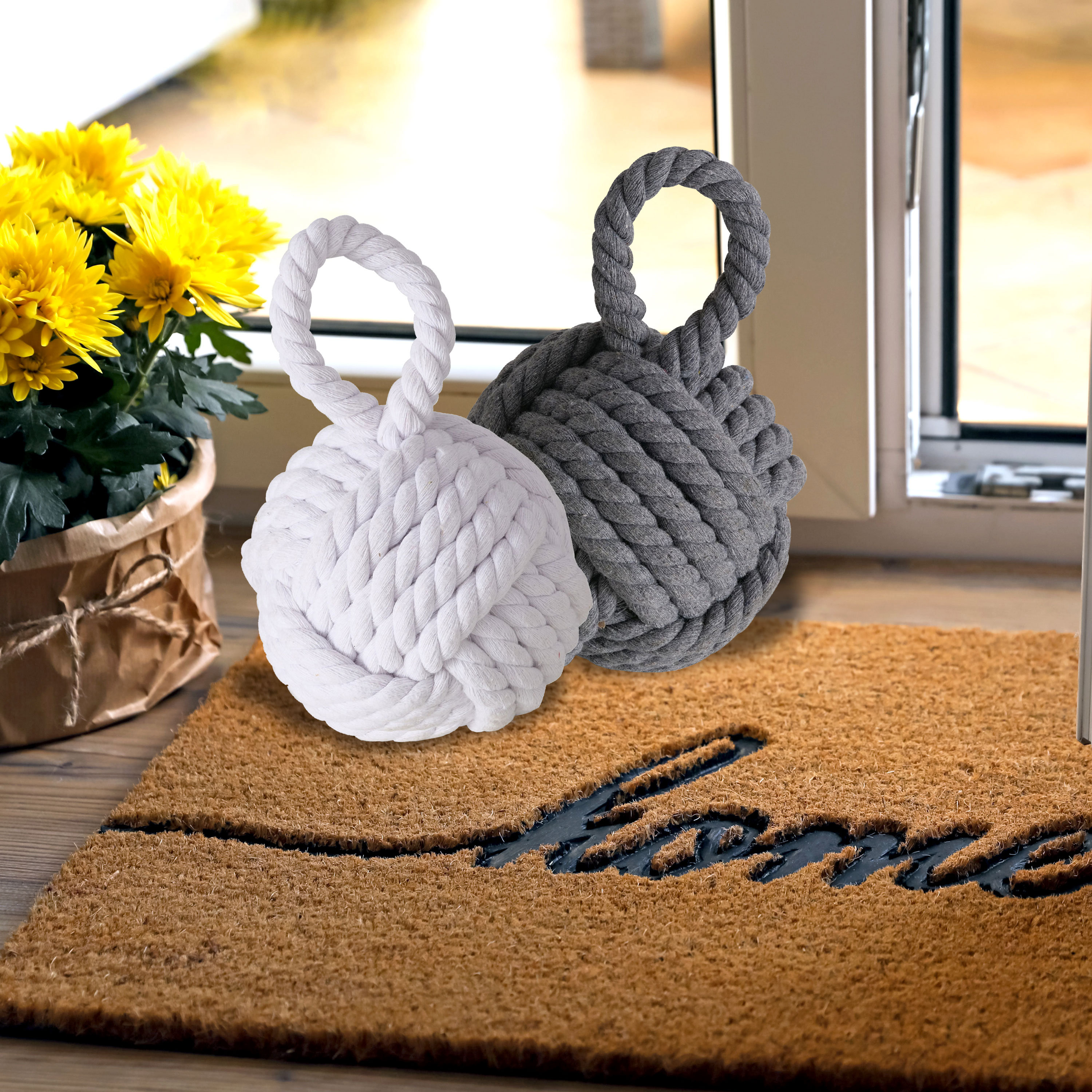 Whole House Worlds 2 Piece Nautical Knot Jute Weighted Floor Stops ...