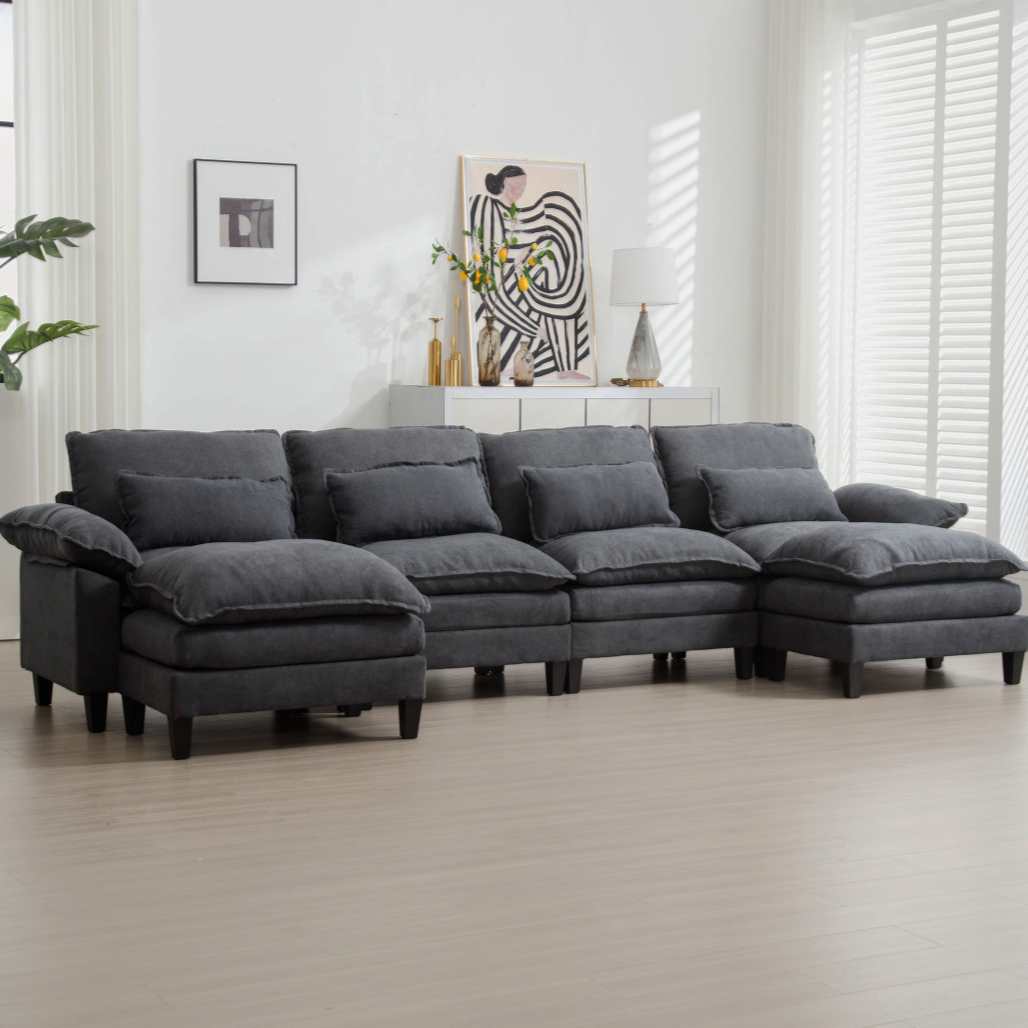 Latitude Run® 154.8" Oversized Modular Sofa , Ice Velvet Large U-Shaped ...