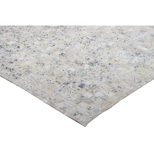 Orren Ellis Meer Patchwork Handmade Cow Skin Silver Metallic Area Rug ...