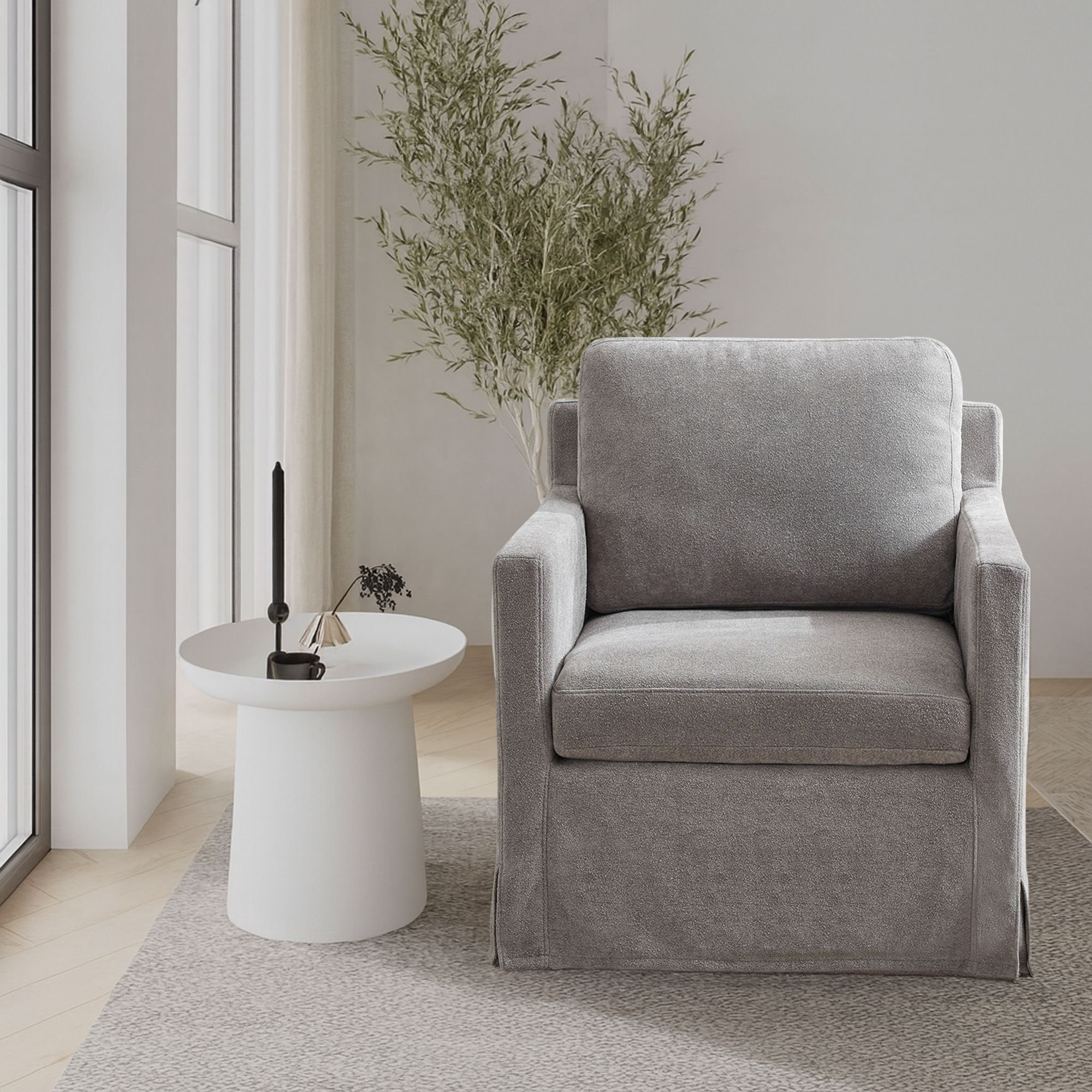 JIEFUBEILA Chenille Upholstered Accent Swivel Chair Office Waiting Room ...
