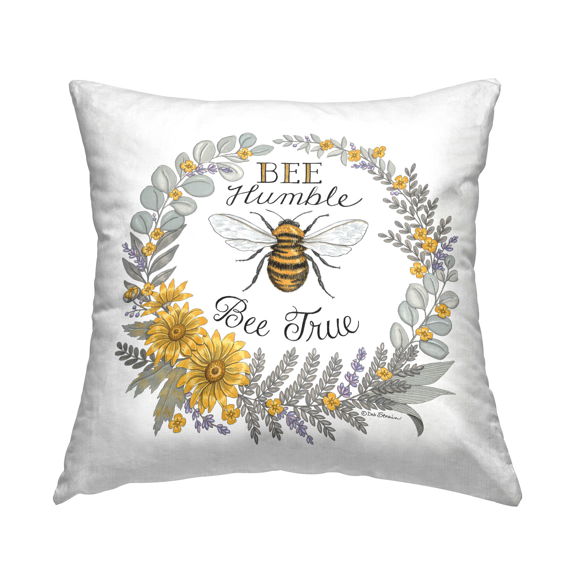 Stupell Industries Bee Humble & True Insect Floral Wreath Printed Throw ...