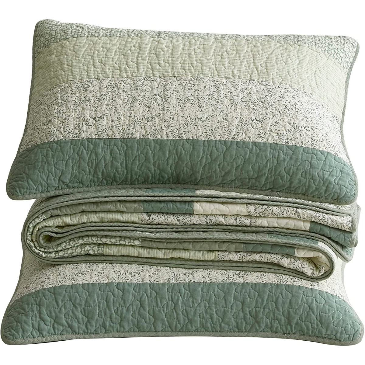 Chezmoi Collection Reed Floral Patchwork Cotton Quilt Set & Reviews ...