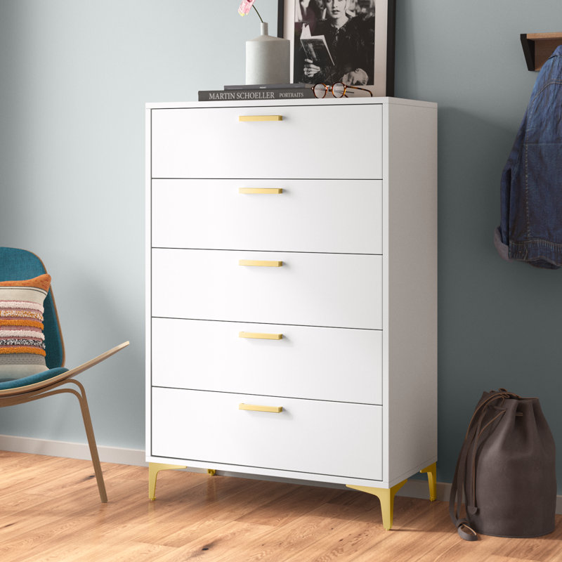 Willa Arlo Interiors Paulk Black and Gold 5-Drawer Rectangular Chest ...