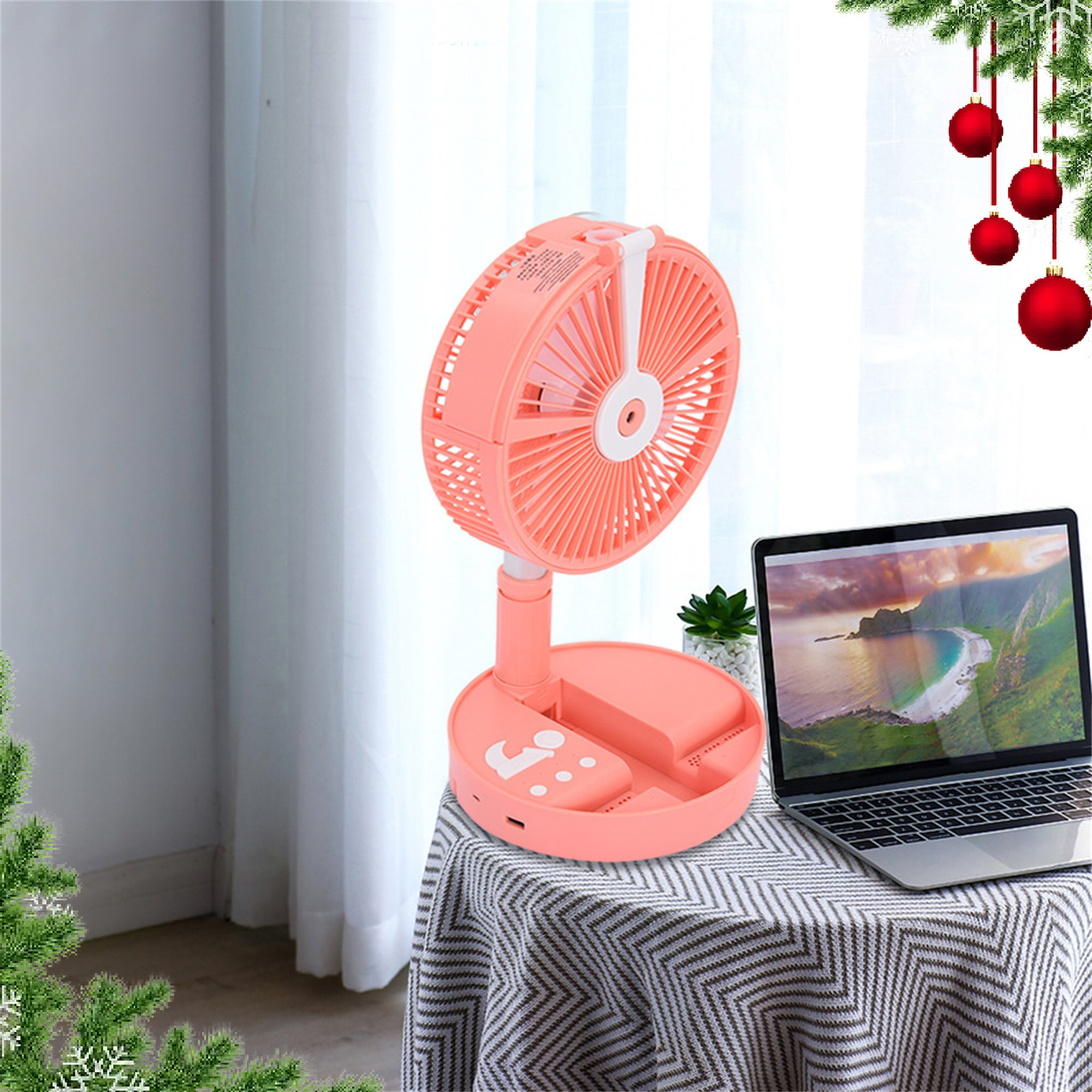 XSIX Folding Pedestal Stand Fan Mini Telescopic Fan USB Rechargeable ...