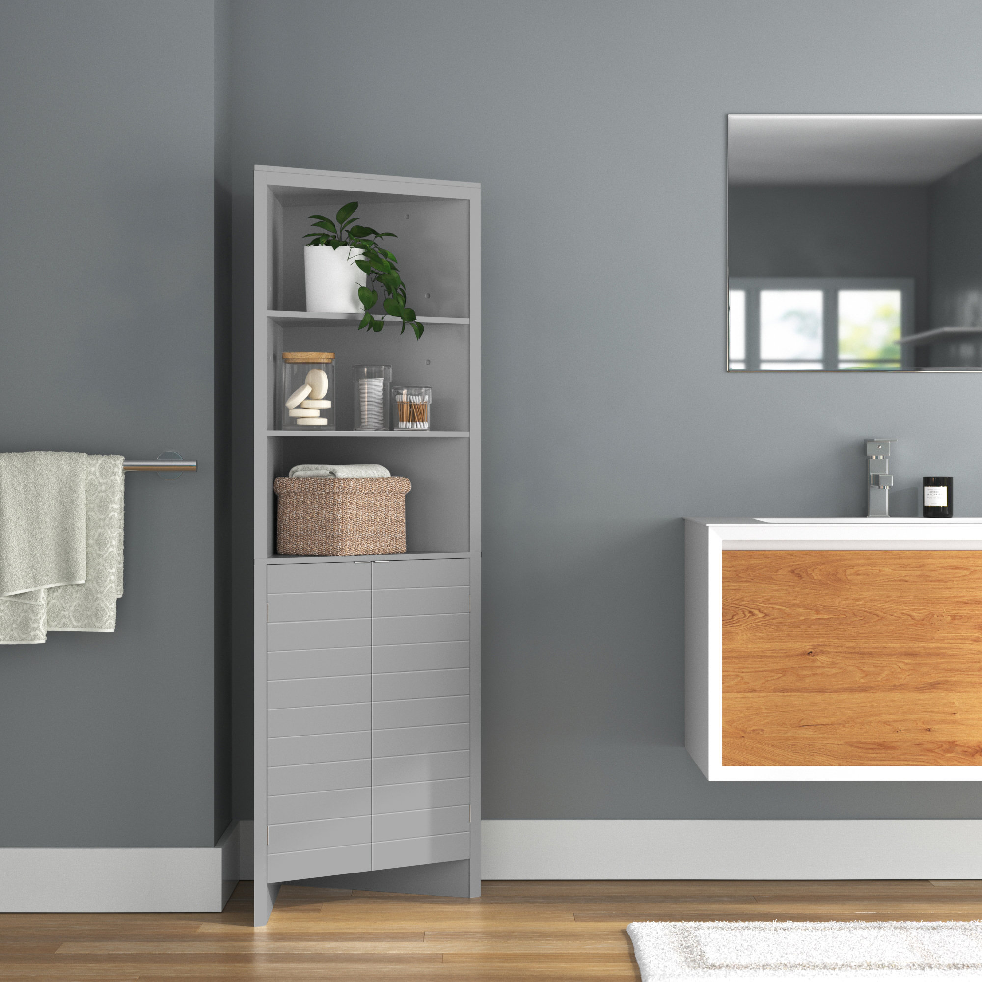 RiverRidge Home RiverRidge Madison Tall Corner Bathroom Storage Cabinet ...