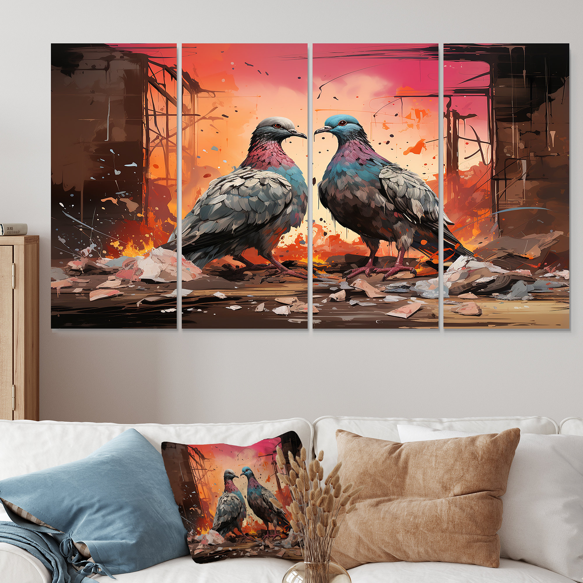 Lark Manor™ Grey And Pink Pigeons Serenade I - Pigeon 4 Piece Wall Art ...