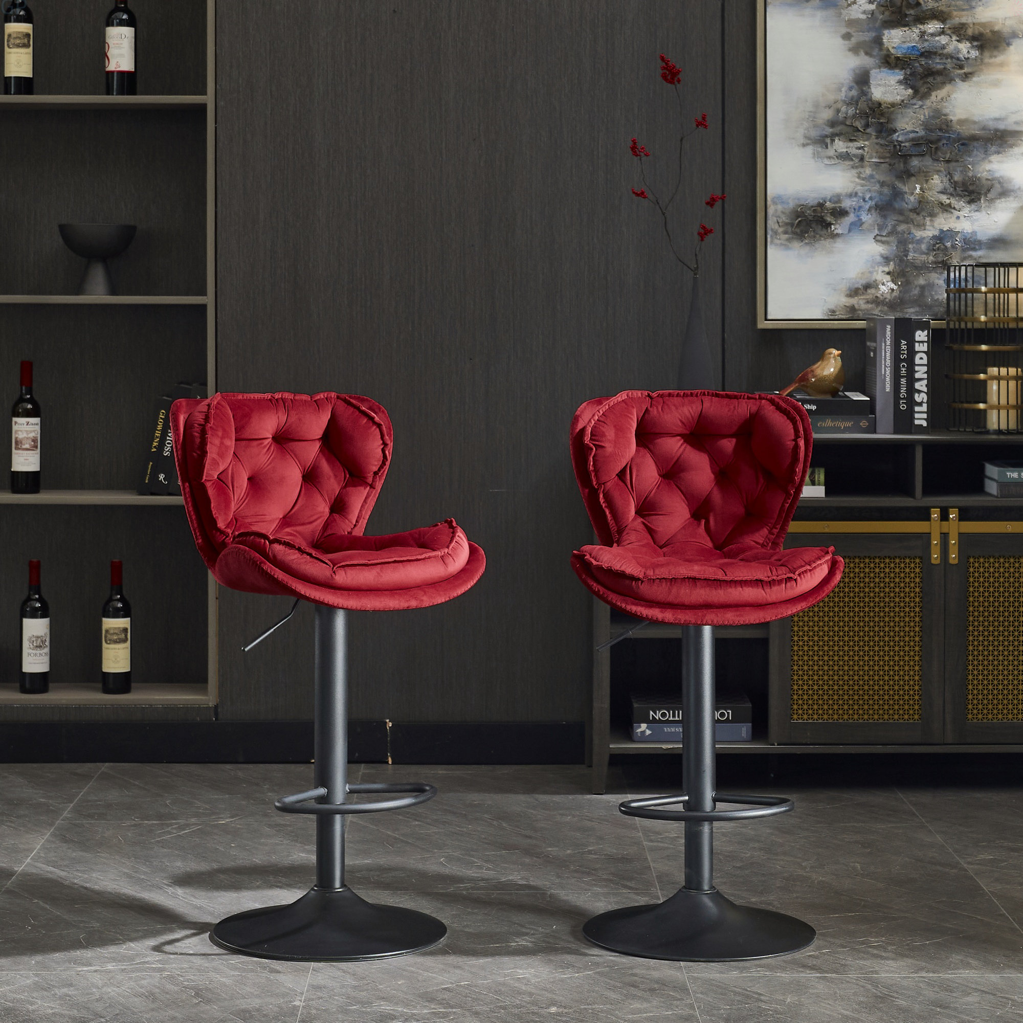 Mercer41 Set Of 2 Bar Stools With Powder Footrest And Base Swivel ...