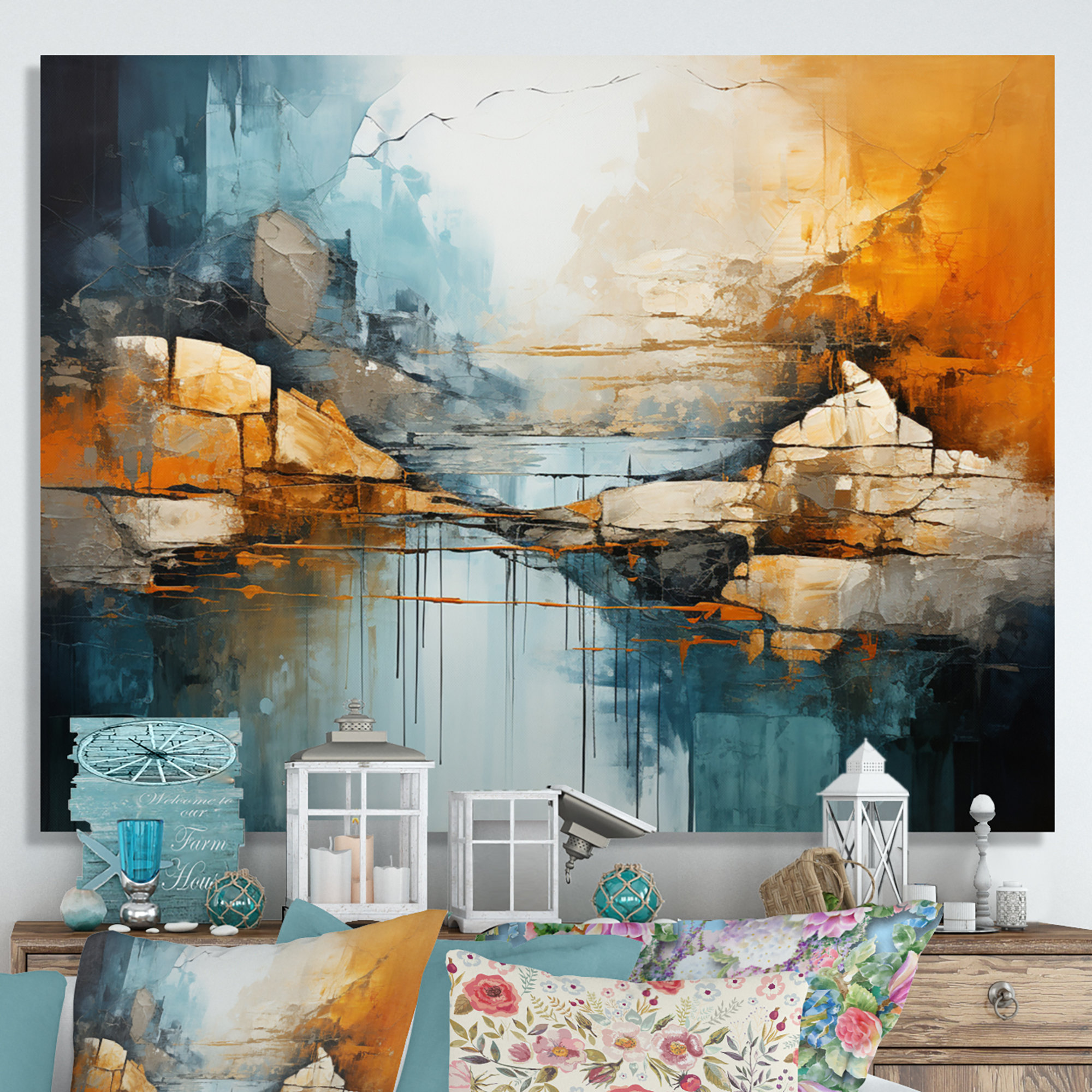 17 Stories River Flowing Waters Collage I - Modern Canvas Art Print ...