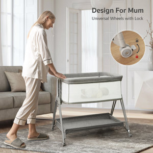 Zoomie Kids Baby Bassinet Bedside Sleeper with Wheels and Storage Tray ...