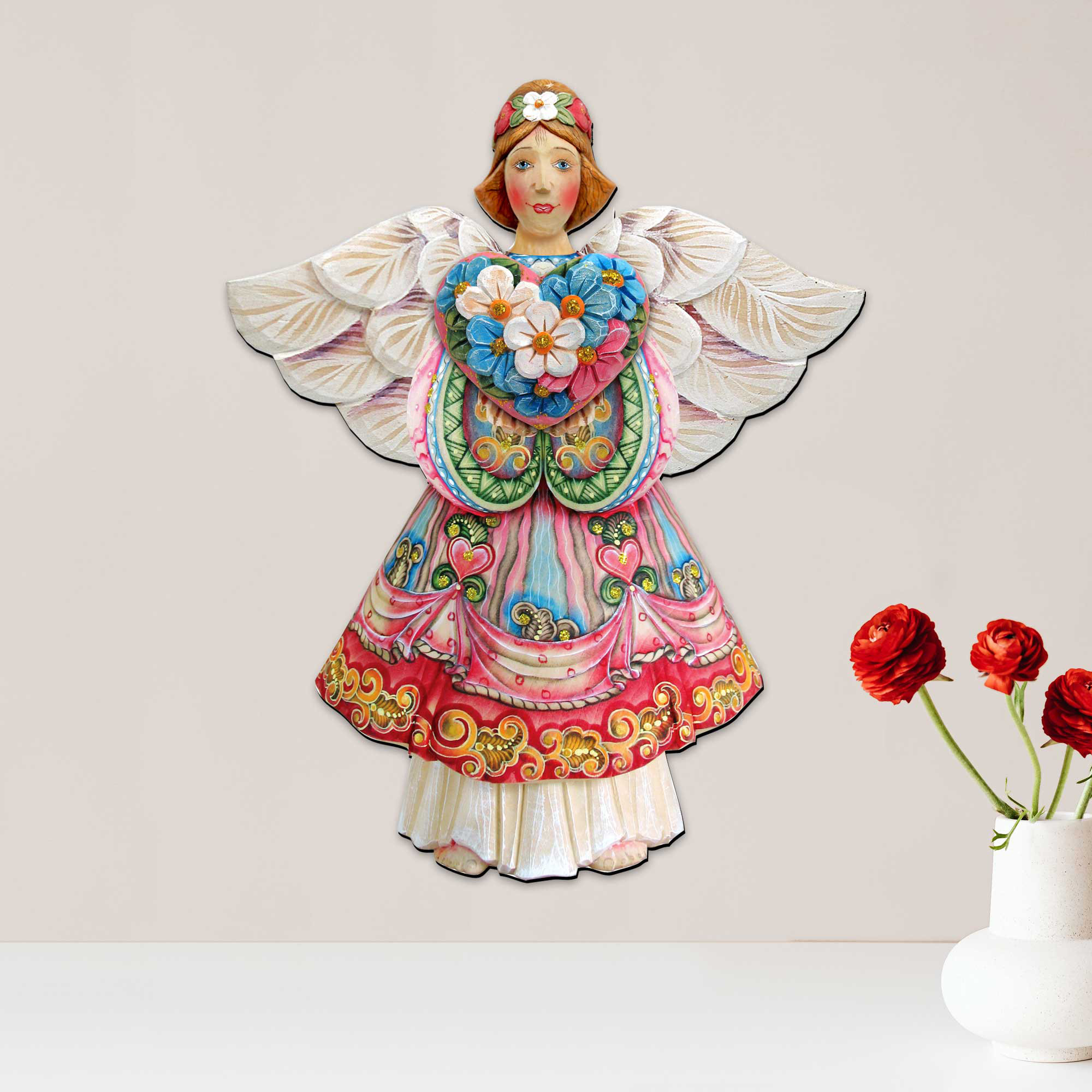 The Holiday Aisle® Constance Flower Heart Angel of Love Wooden Wall ...