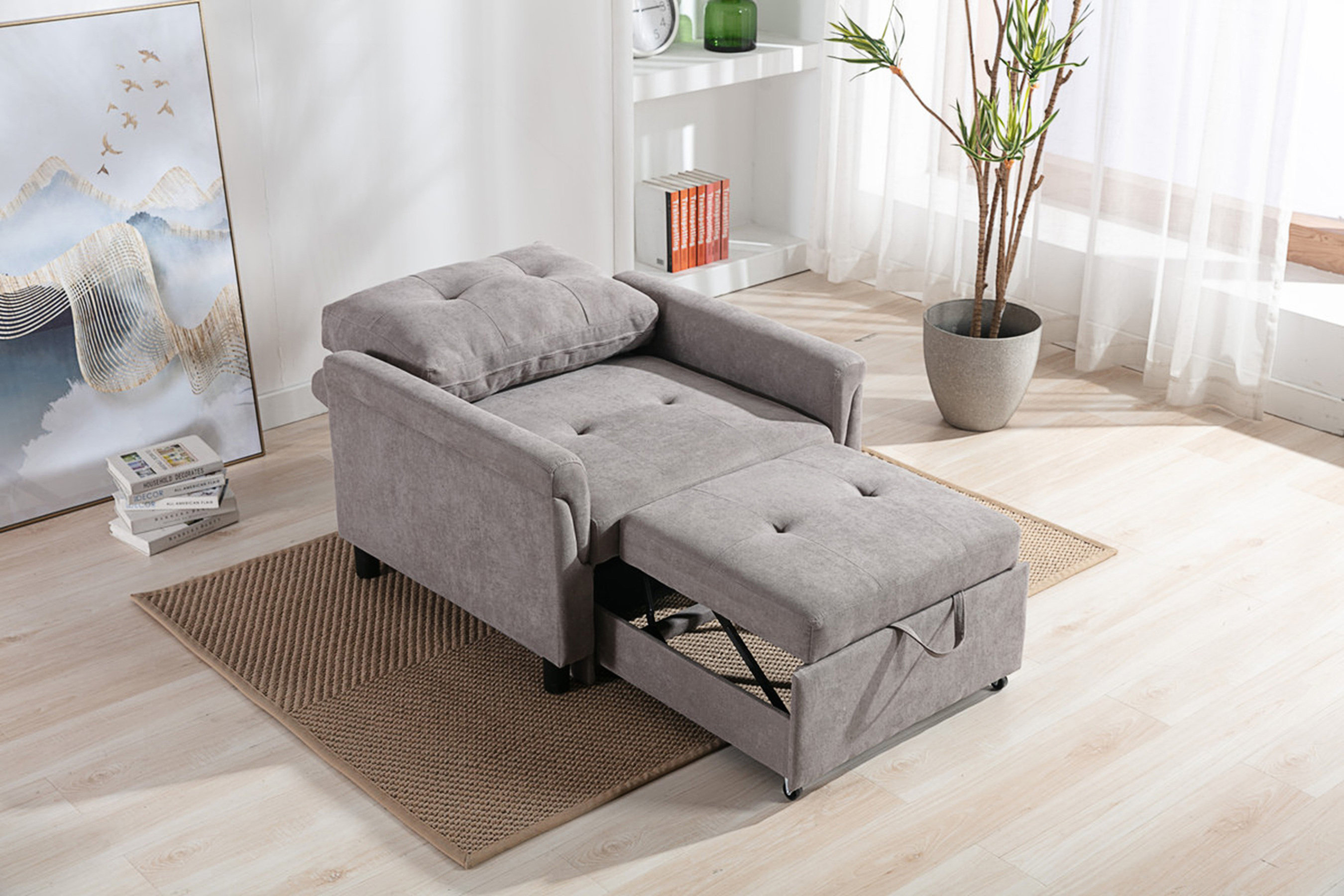 Latitude Run® Comfy Chair, Convertible Armchair, Chair Bed, Bedroom ...