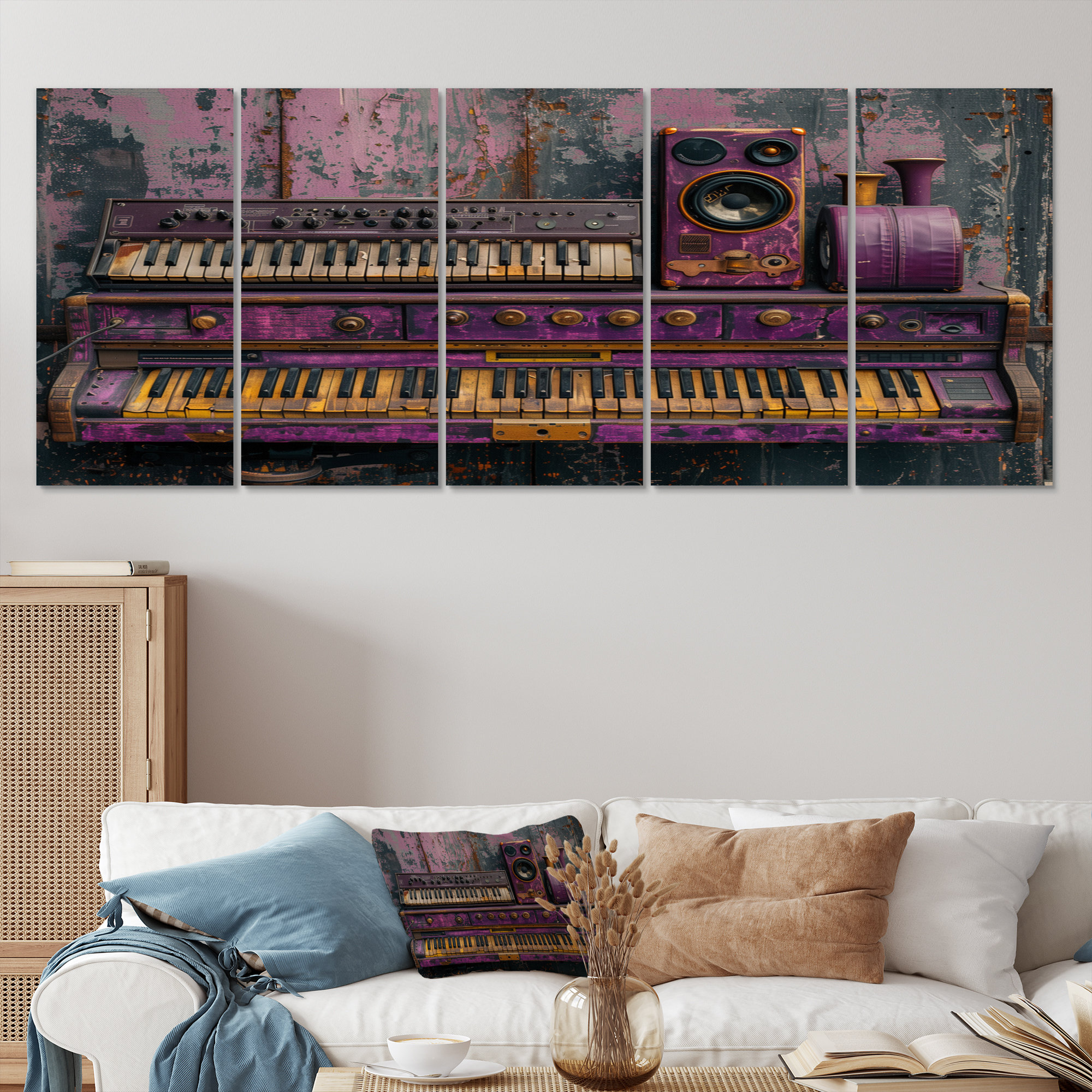 17 Stories Purple Gold Music Instument Keyboard - Music Wall Art Print ...