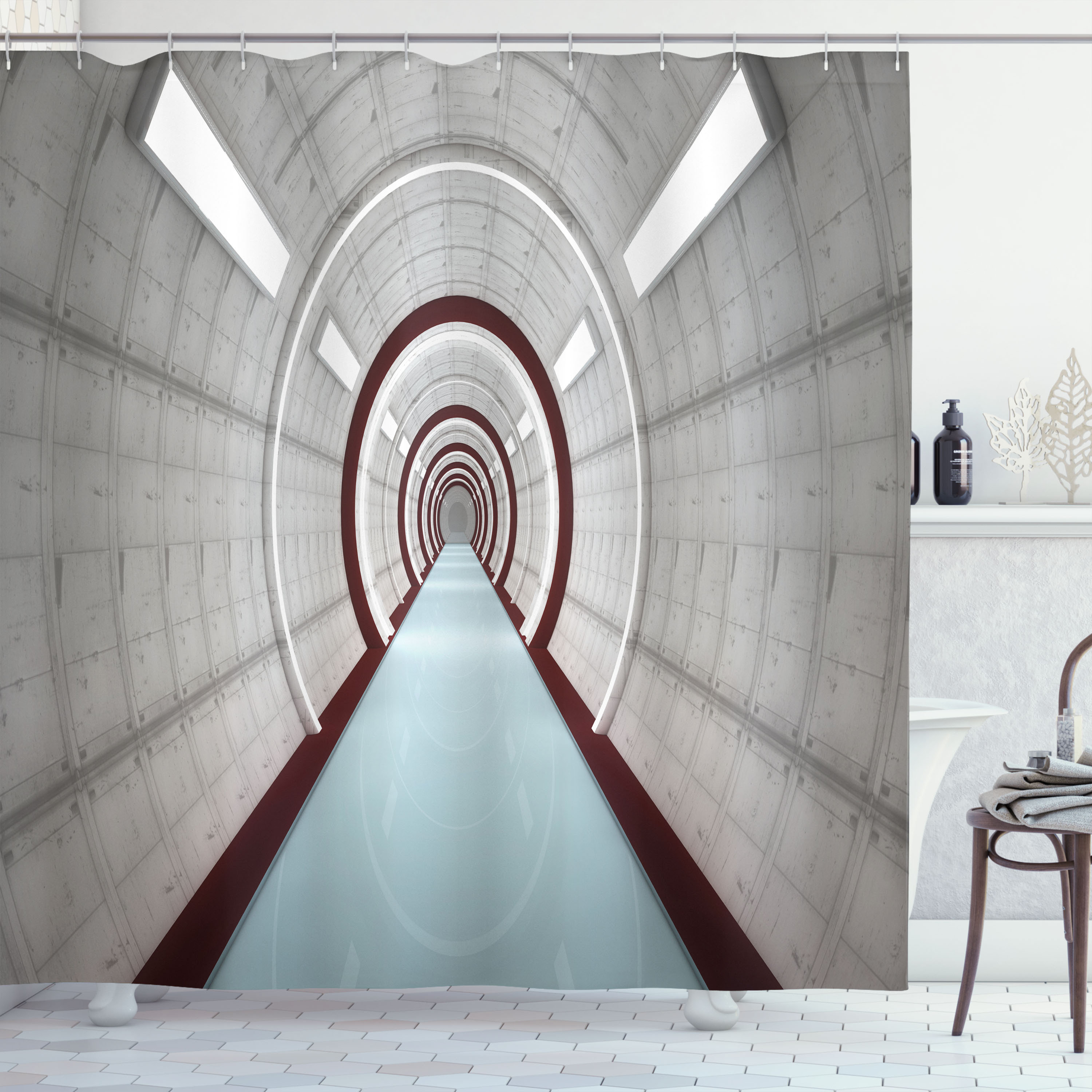 East Urban Home Science Shower Curtain Futuristic Corridor Grey | Wayfair