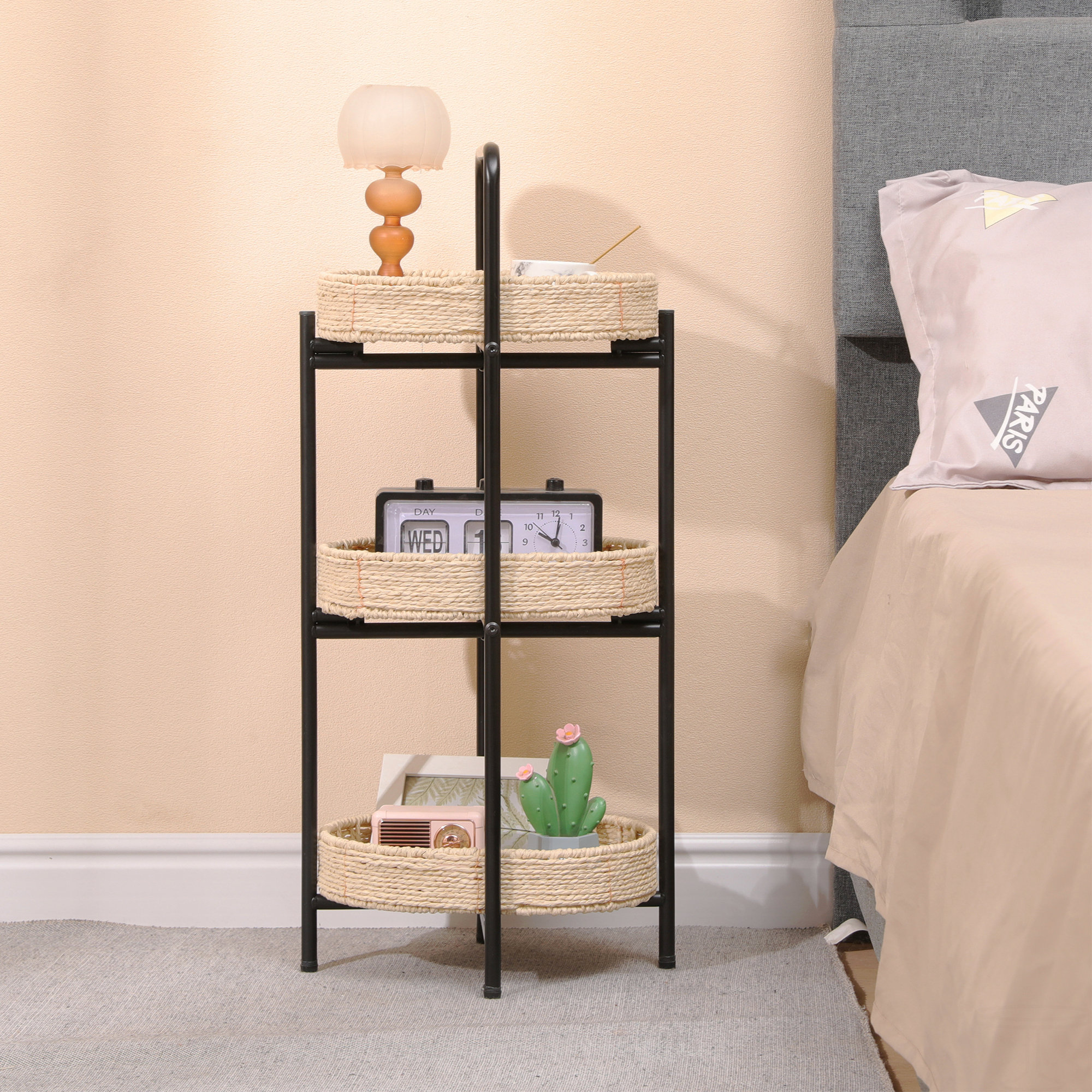 Bayou Breeze 3 Tiers Tray Tables Paper Rope Woven Side Table, Oval ...