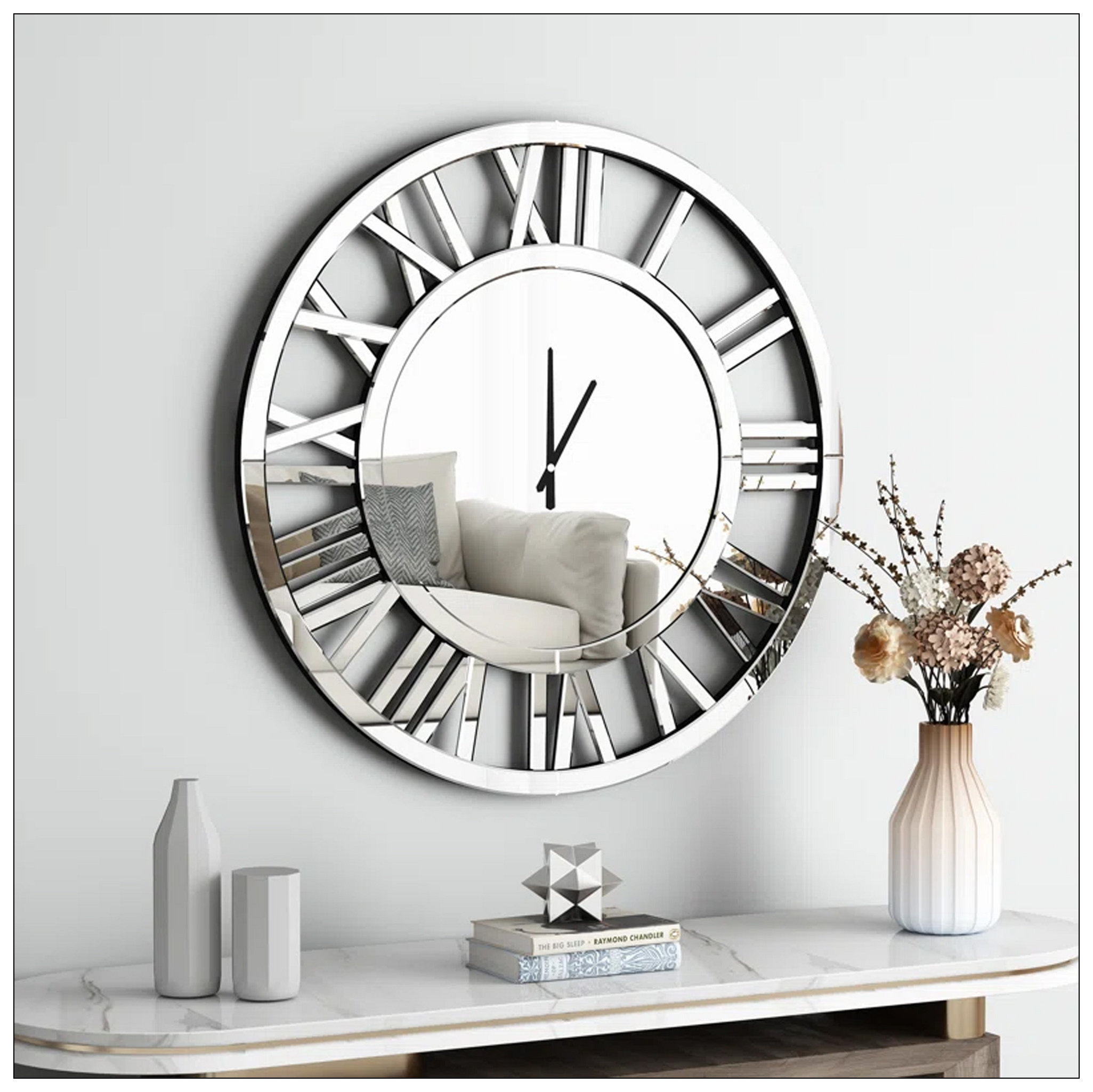 Latitude Run® Mirrored Roman Numerals Decorative Round Wall Clock | Wayfair