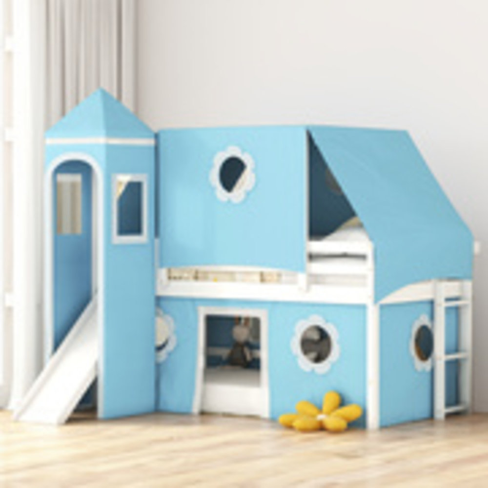 Red Barrel Studio Blue Bunk Bed With Loft, Creative Design With Upper ...