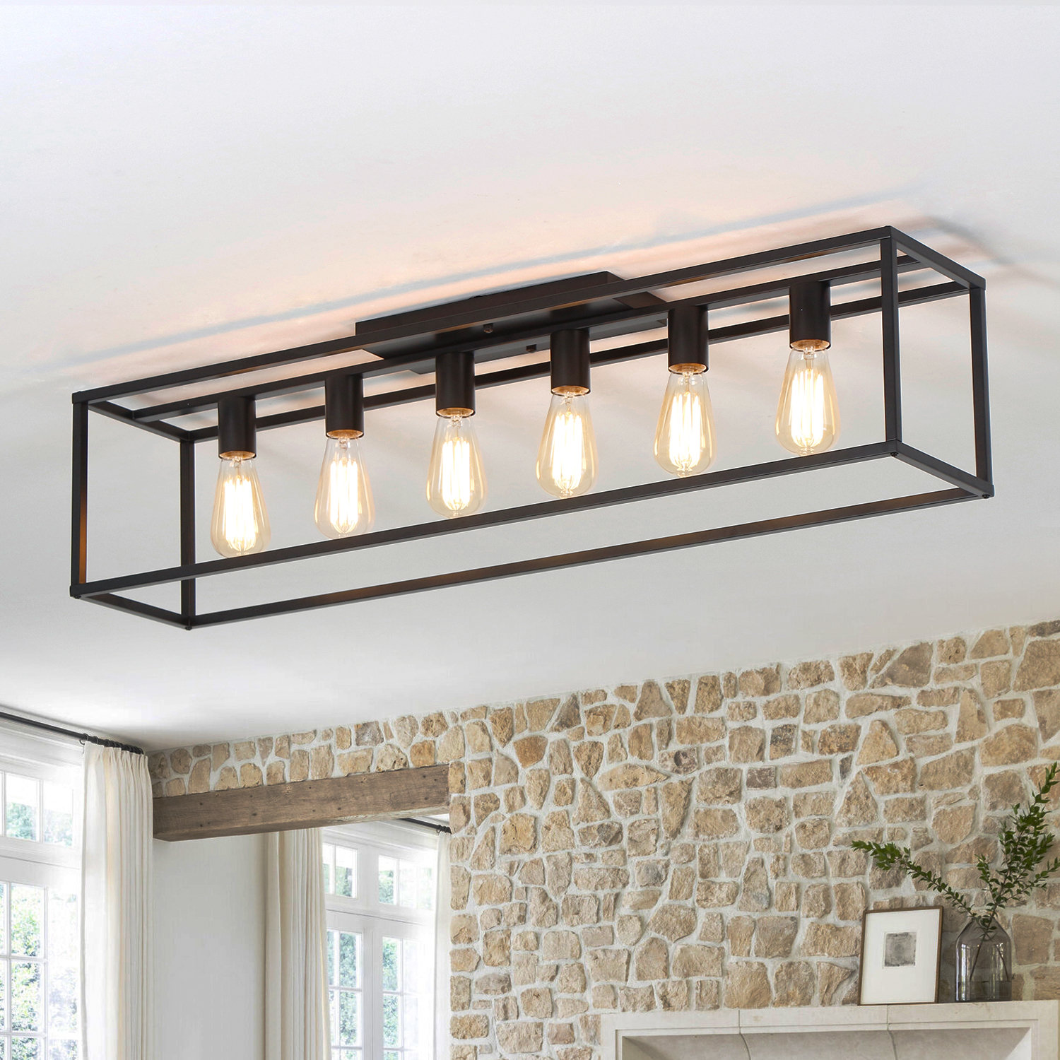 17 Stories Bonnyrigg 6-Light Rectangle Flush Mount Ceiling Fixture ...