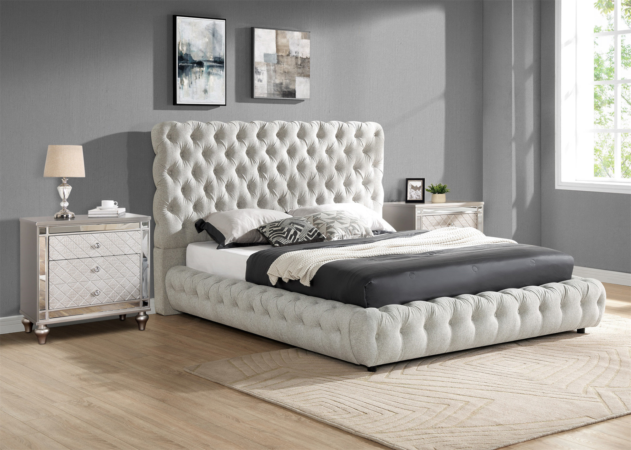 Everly Quinn 1Pc Contemporary Upholstered Queen Bed Tufted Headboard ...