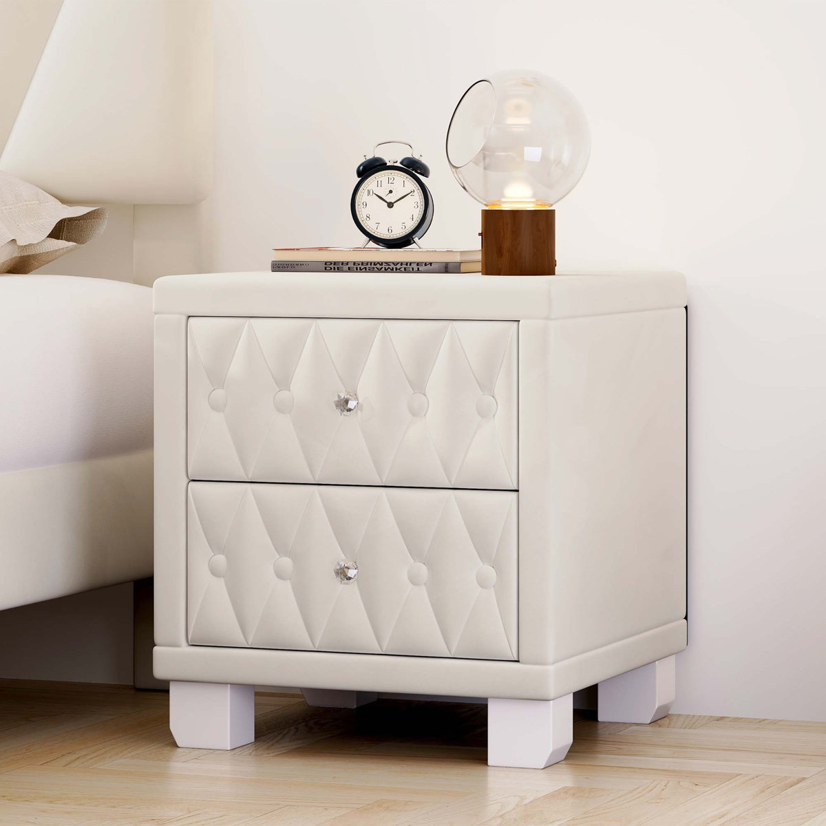 Mercer41 Elegant Velvet Nightstand With 2 Drawers And Crystal Handle ...