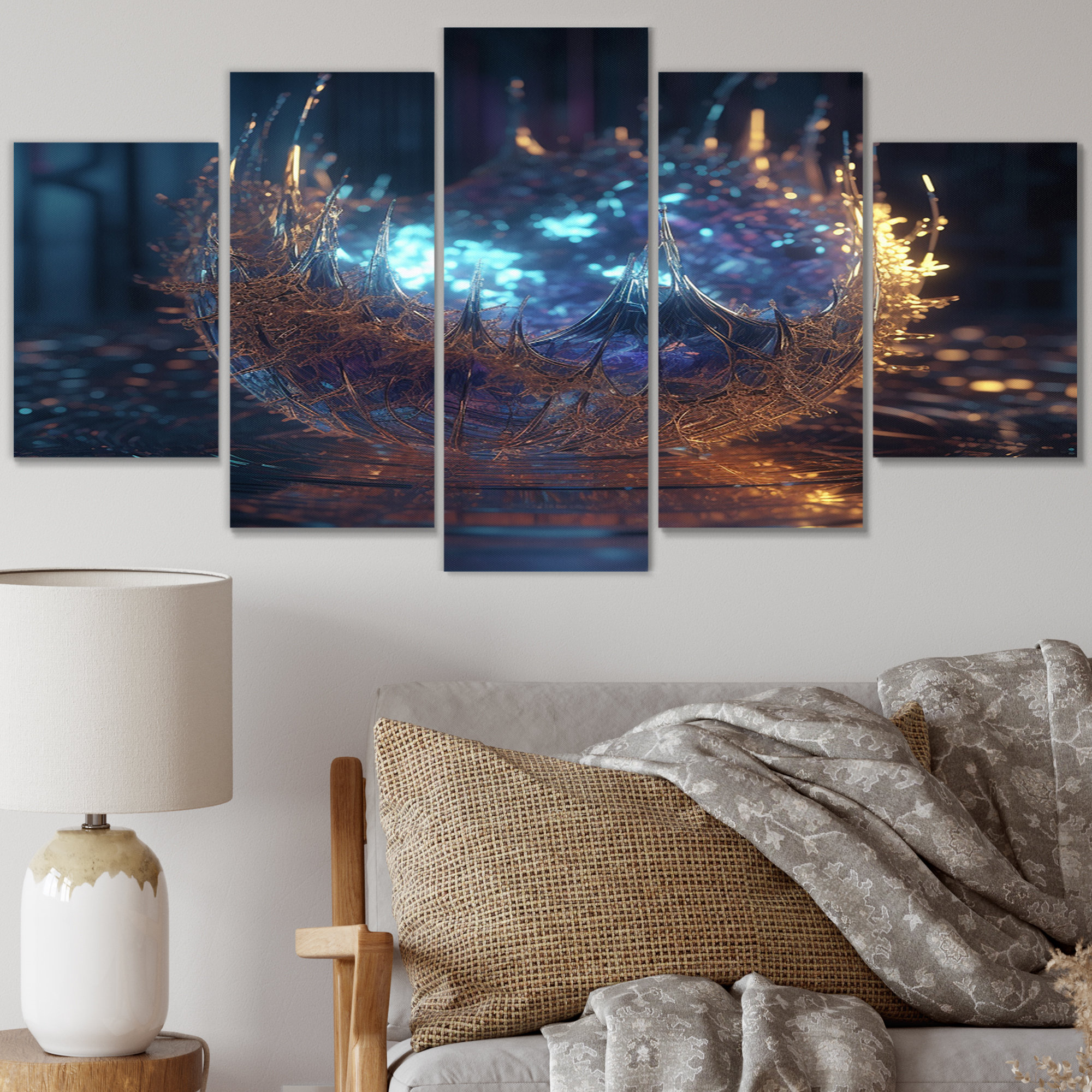 Ivy Bronx Liquid Crystal Atom I - Fractals Wall Decor - 5 Panels ...