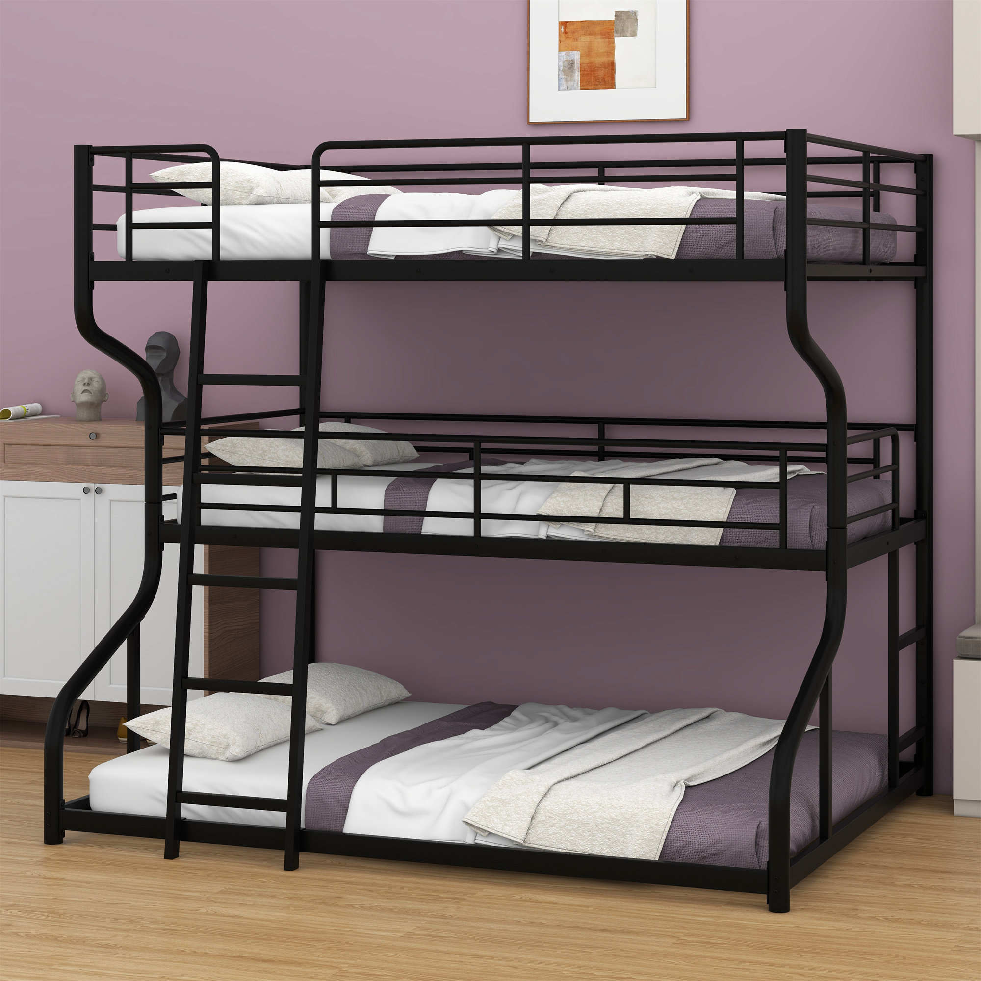 Isabelle & Max™ Triple Bunk Bed With Long And Short Ladder | Wayfair