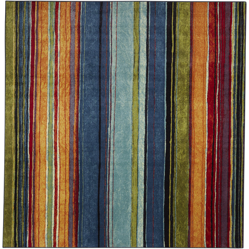 Highland Dunes Farranshane Striped Tufted Blue/Orange/Green Area Rug ...