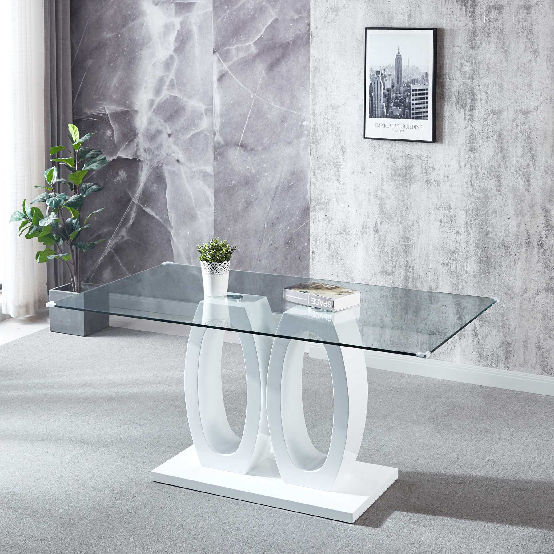 Ivy Bronx Modern Design MDF Dining Table With White Finish, Glass Top ...