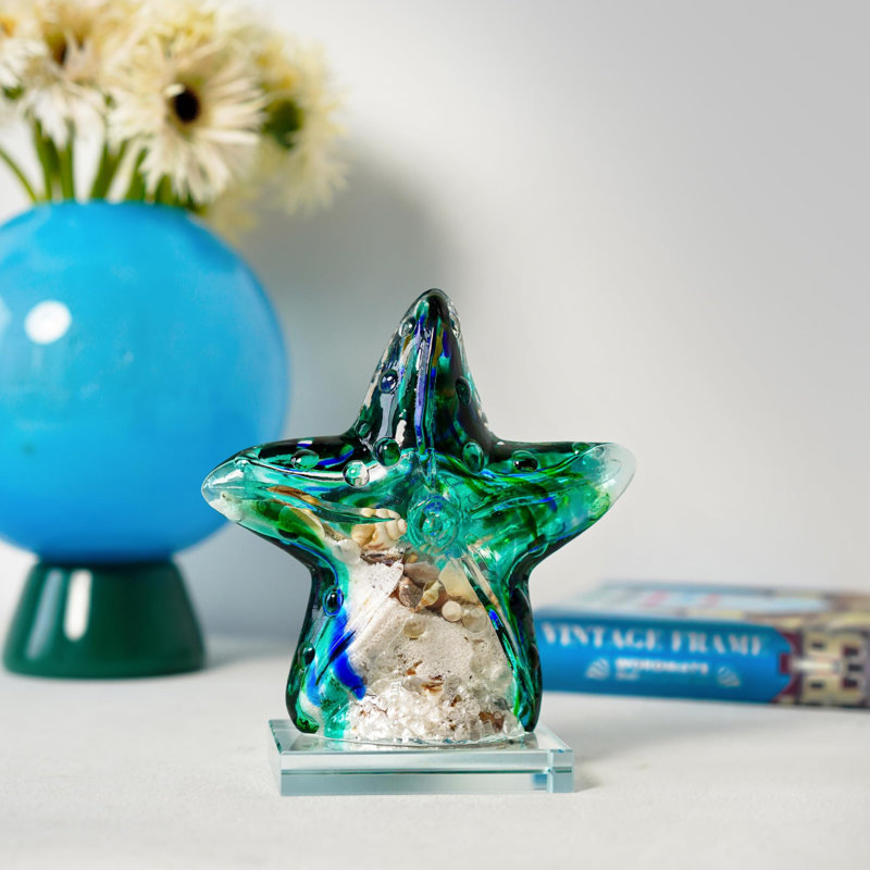 Rosecliff Heights Hand-Blown Glass Starfish Figurine with Sand Shell ...