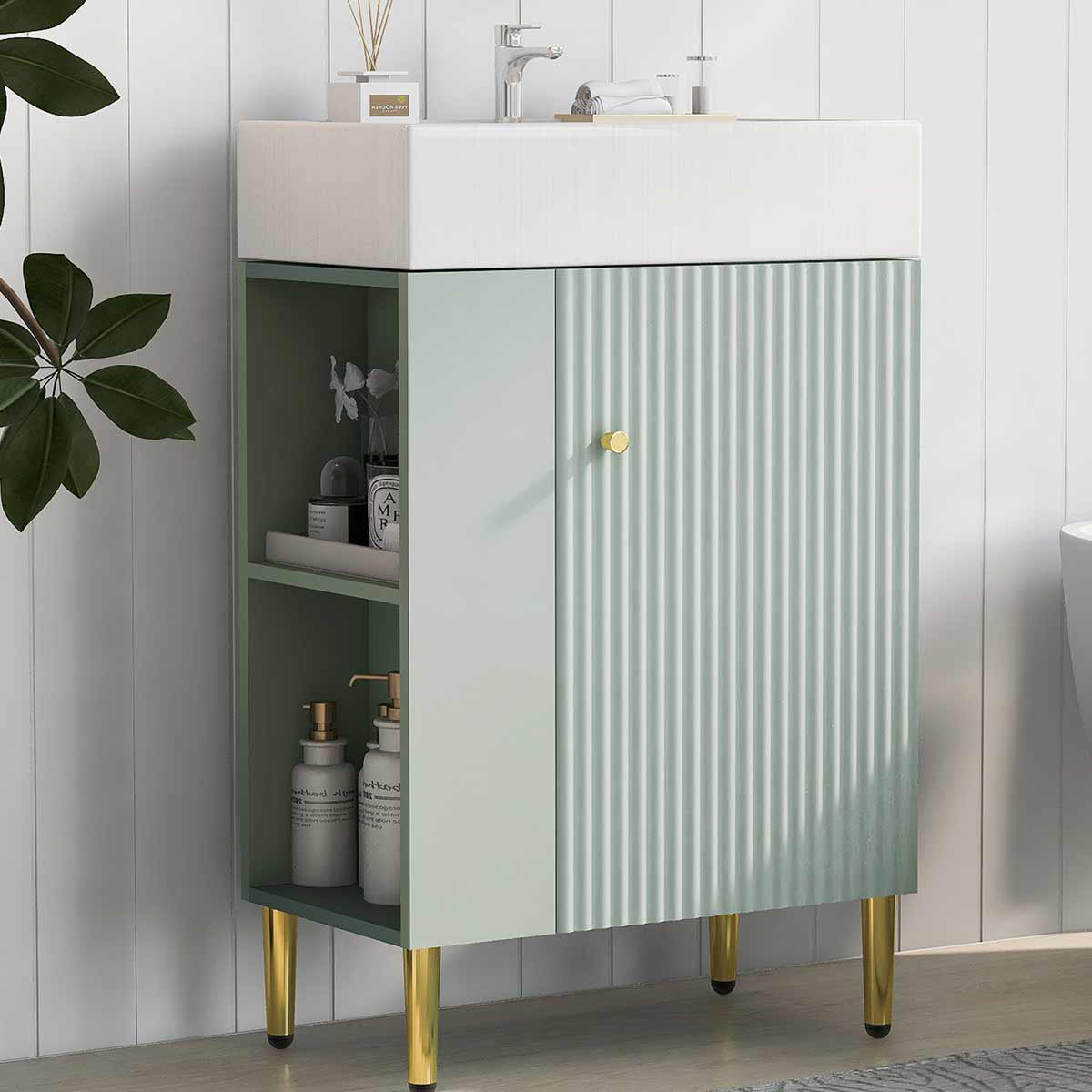 George Oliver 21.6 Inch Freestanding Bathroom Vanity With Ceramic Basin ...