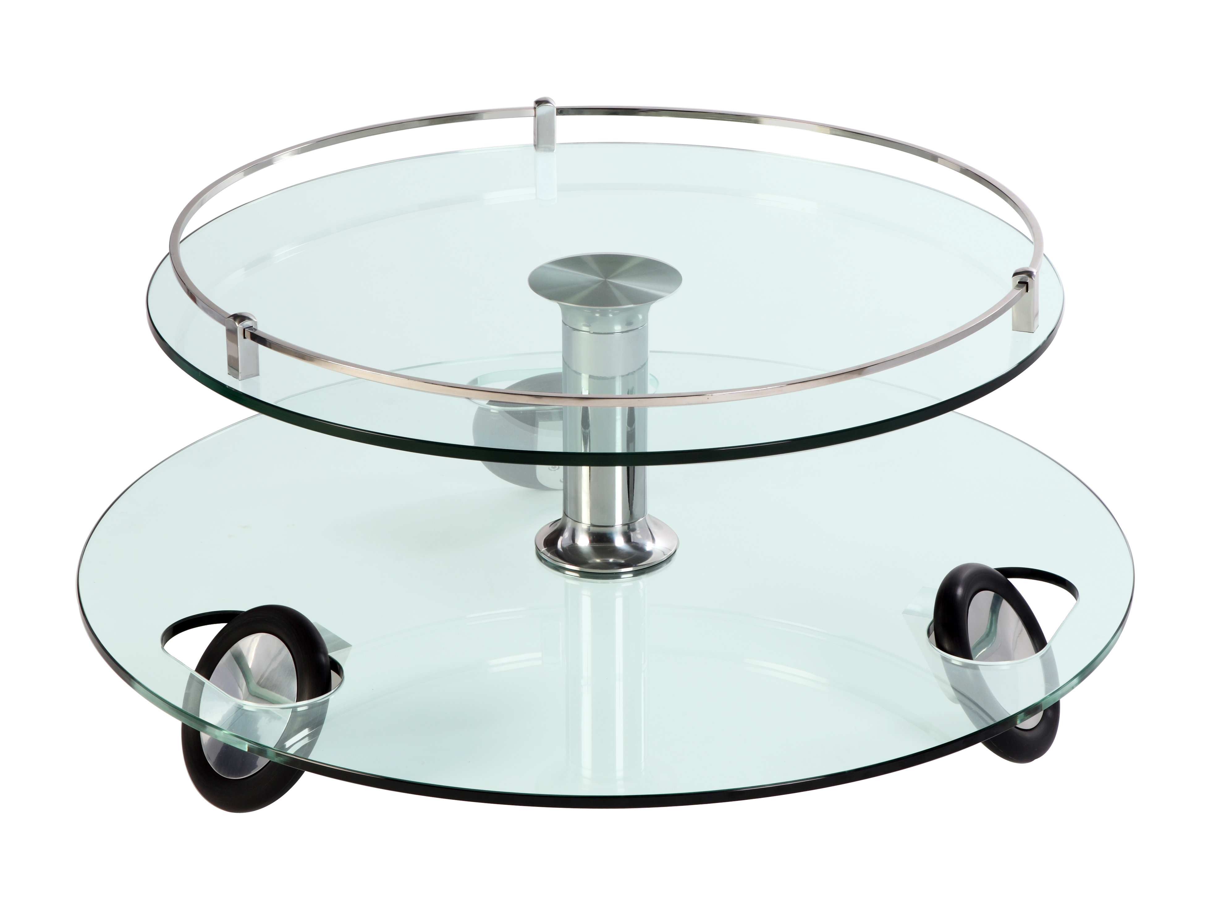 Orren Ellis Aveiro Contemporary Two-Tier Rolling Round Glass Cocktail ...