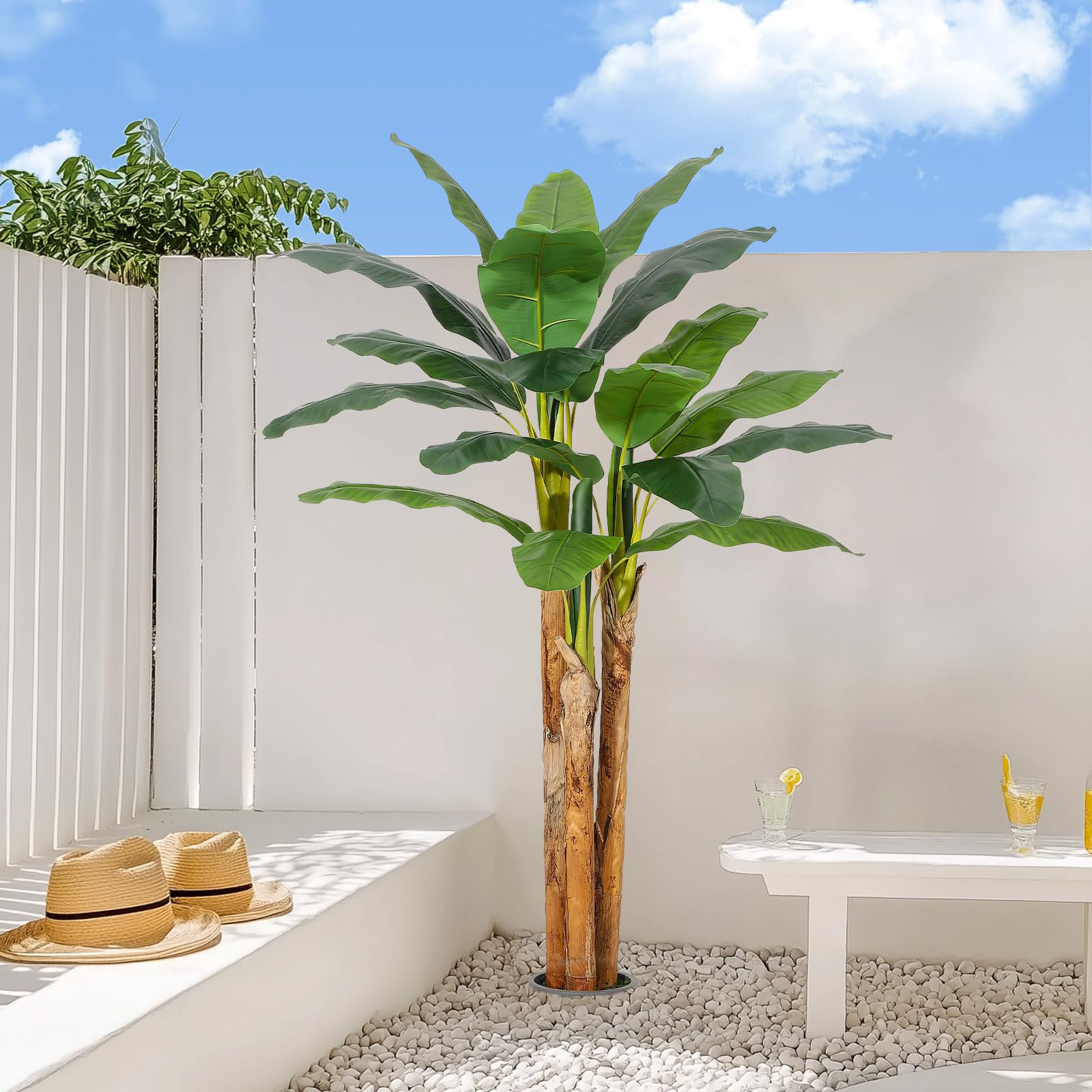 ZACOO Artificial Banana Tree, Faux Banana Tree With Grey Planter ...