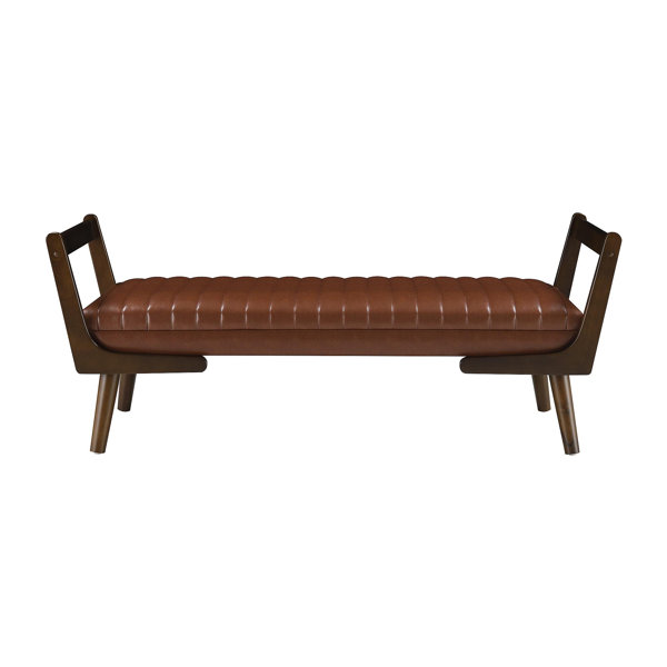 George Oliver 52" Mid Century Bench With Walnut Wood Leg,Channeled ...