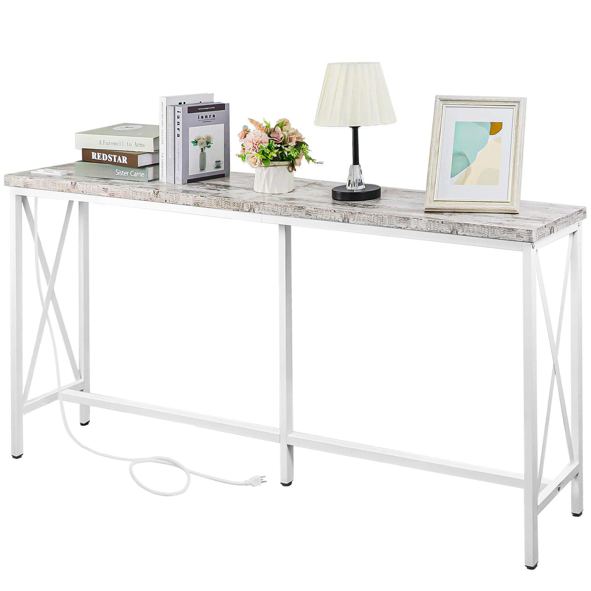 17 Stories Console Table With Power Outlets & USB Ports, 70" Narrow ...