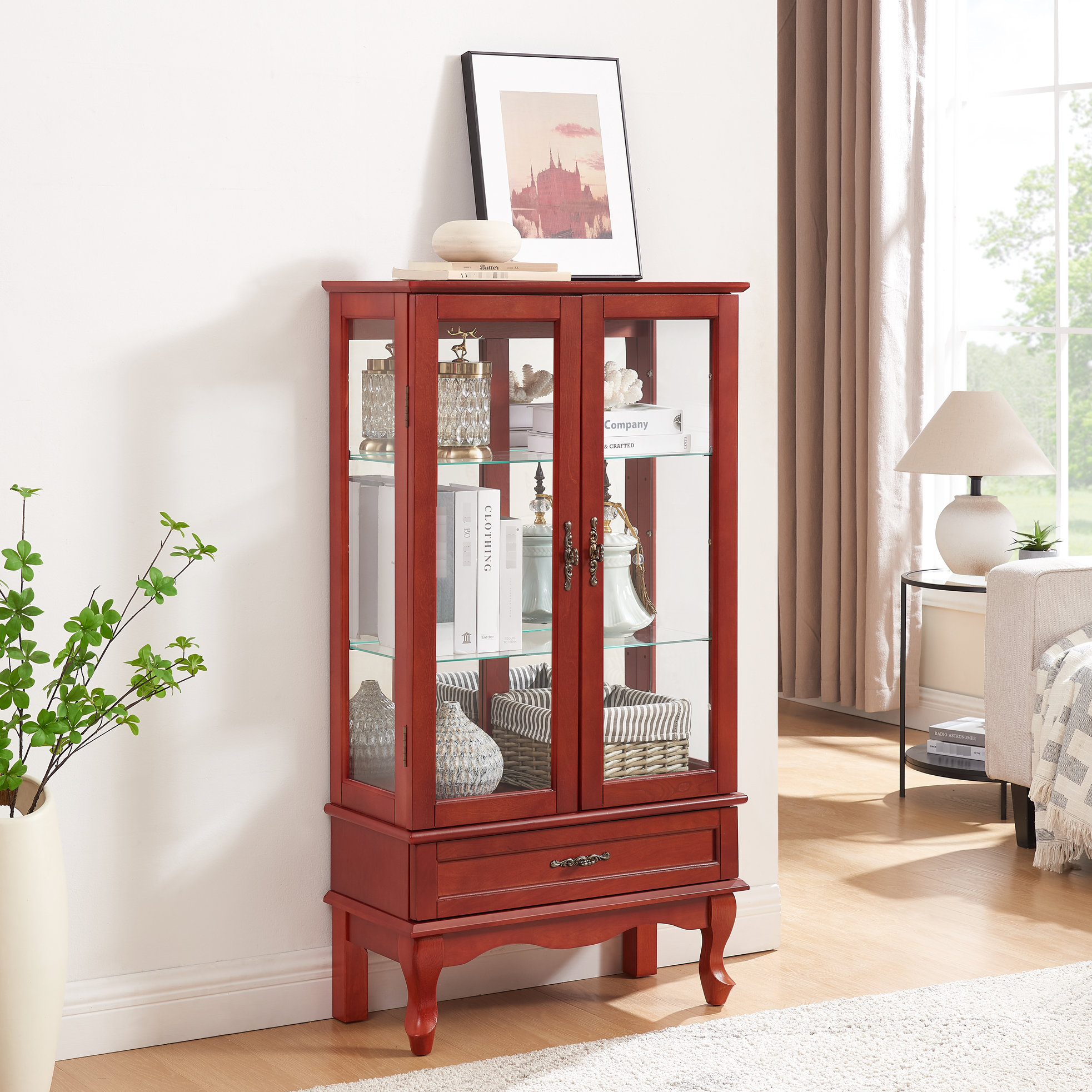 Astoria Grand Charming Lighted Display Cabinet With And Glass - 2 Doors ...