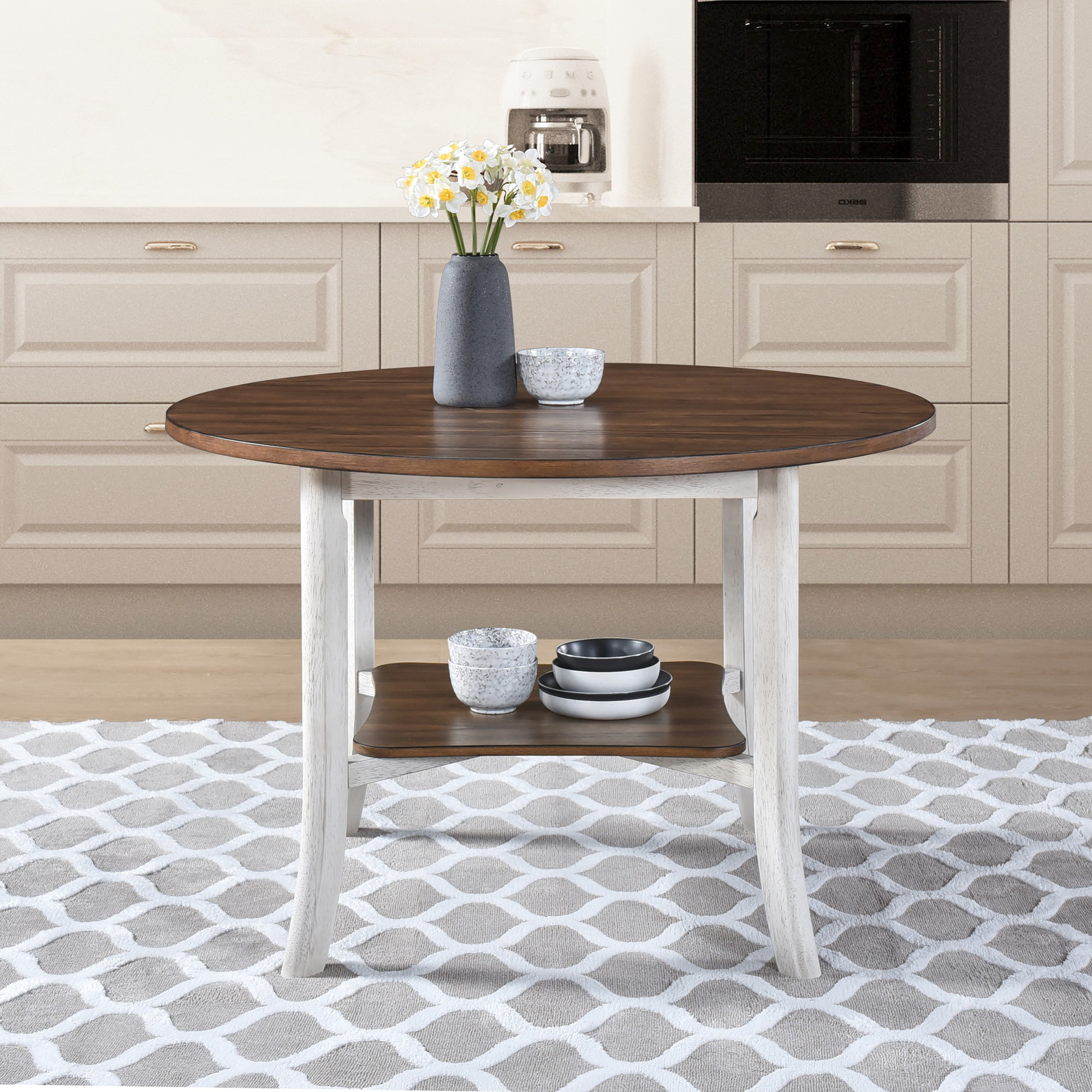 Winston Porter 45.7inch Round Dining Table With Shelf | Wayfair